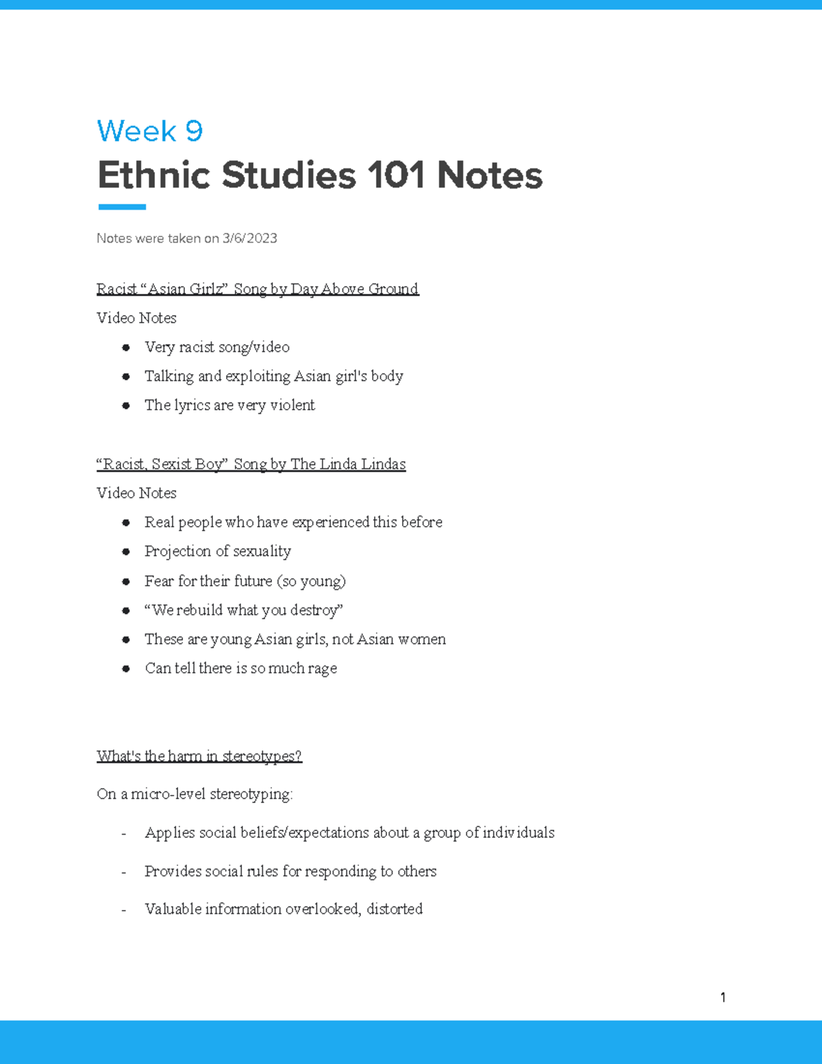 Ethnic Studies 101; Week 9 Notes - Week 9 Ethnic Studies 101 Notes ...