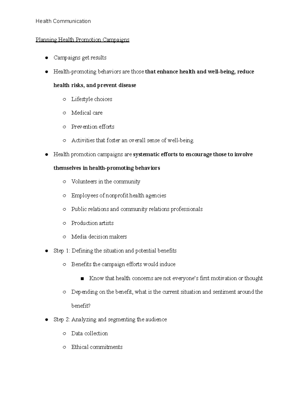 Planning Health Promotion Campaigns - Health Communication Planning ...