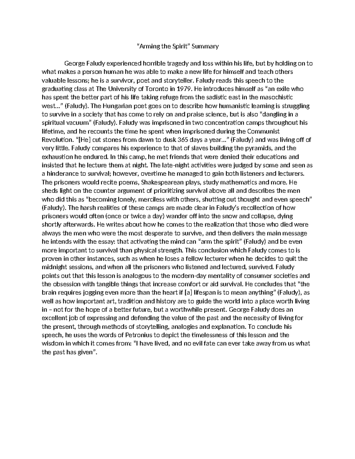 Arming the Spirit - “Arming the Spirit” Summary George Faludy ...