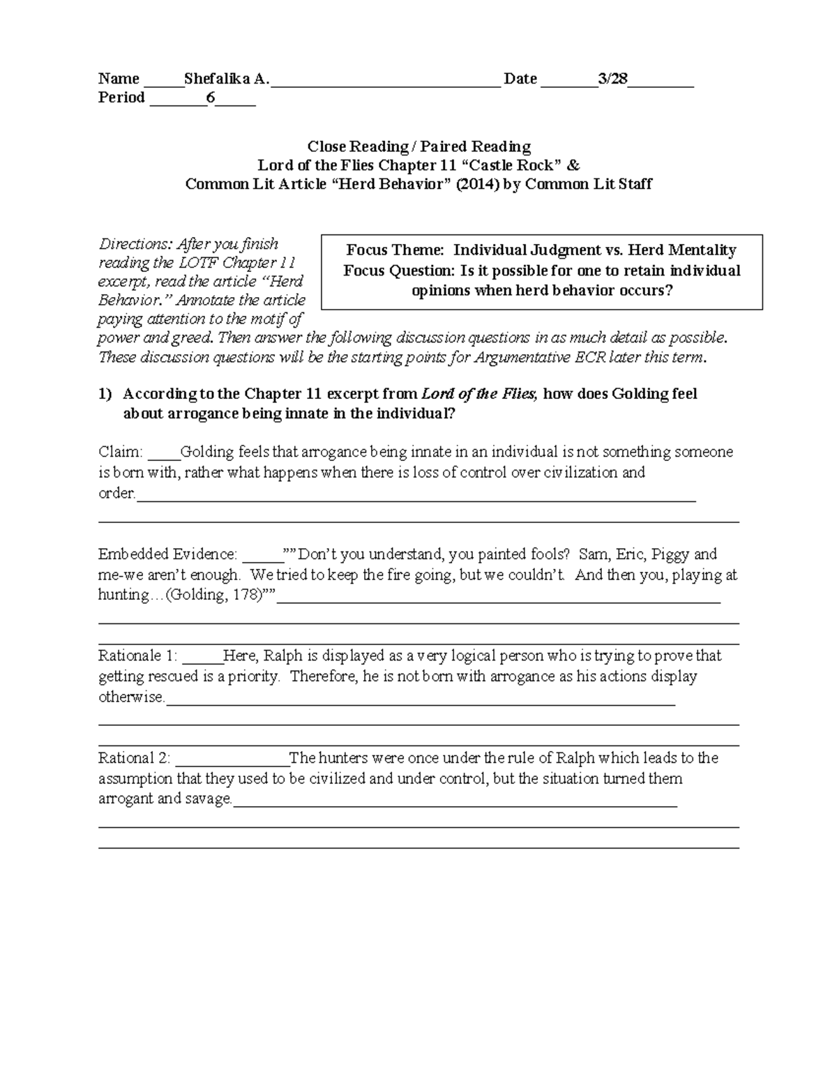 LOTF+Close+Reading+Ch+11+-+Herd+Mentality - Name Shefalika A ...