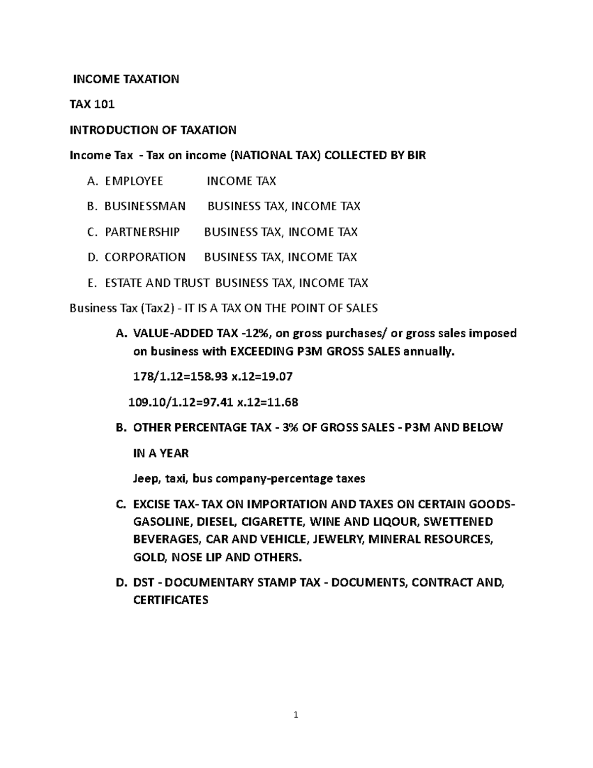 Income- Taxation- Introduction 3 - INCOME TAXATION TAX 101 INTRODUCTION ...