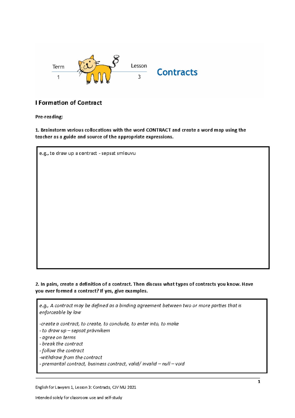 Lesson 03 Contracts - I Formation of Contract Pre-reading: Brainstorm ...