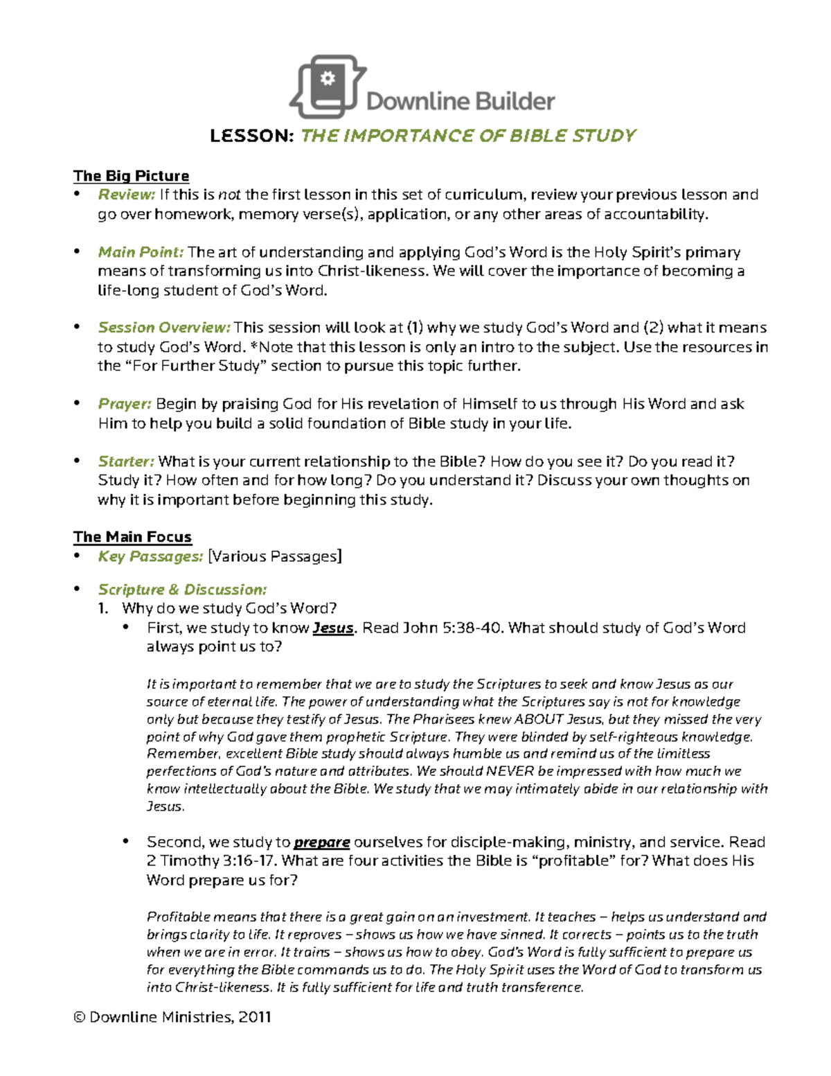 Importance+of+Bible+Study - © Downline Ministries, 2011 Lesson: The ...