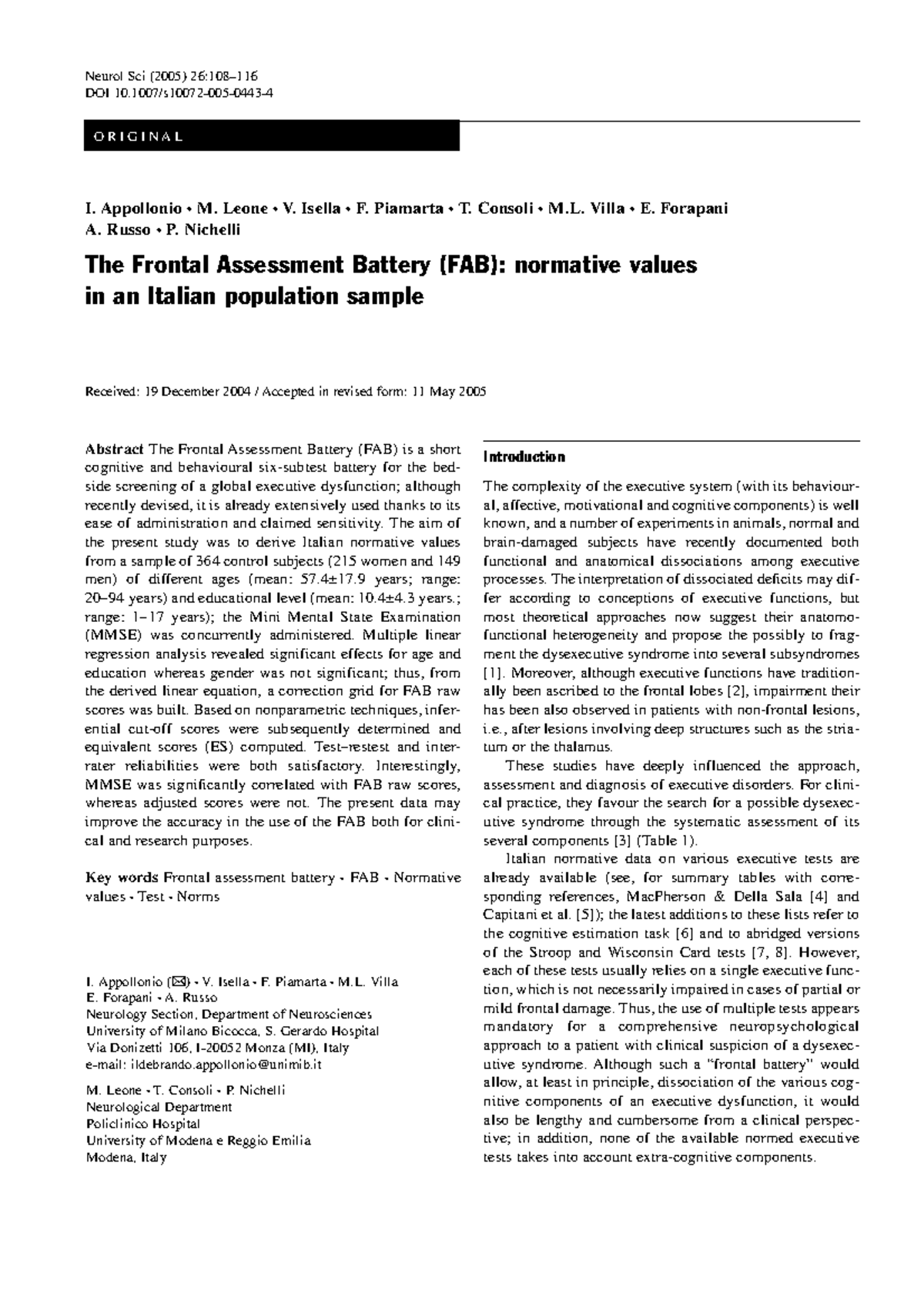 FAB norme - Article for fab norm - Abstract The Frontal Assessment ...