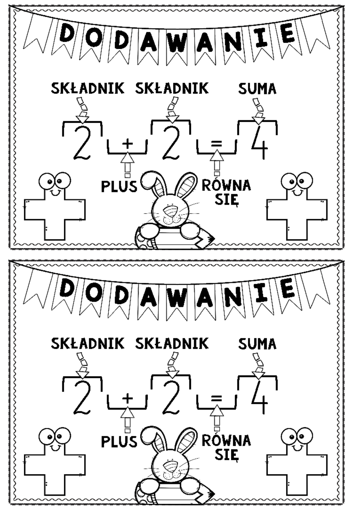 Edukacja matematyczna - wklejki - A W A 2 + 2 = 4 składnik składnik ...