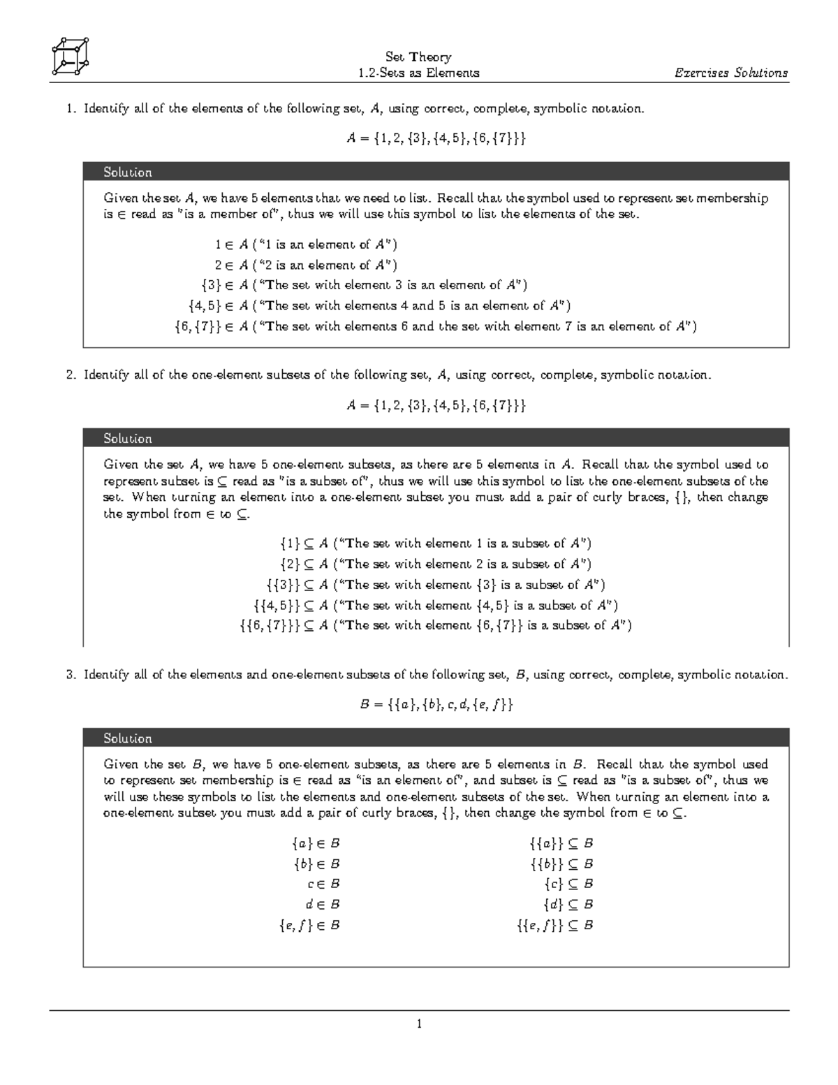 1 - Practice materials - 1-Sets as Elements Exercises Solutions ...