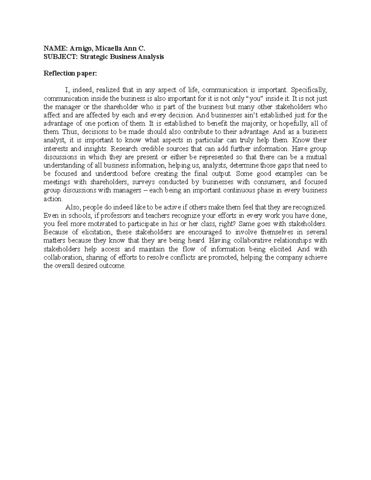 Activity 3 - NAME: Arnigo, Micaella Ann C. SUBJECT: Strategic Business ...