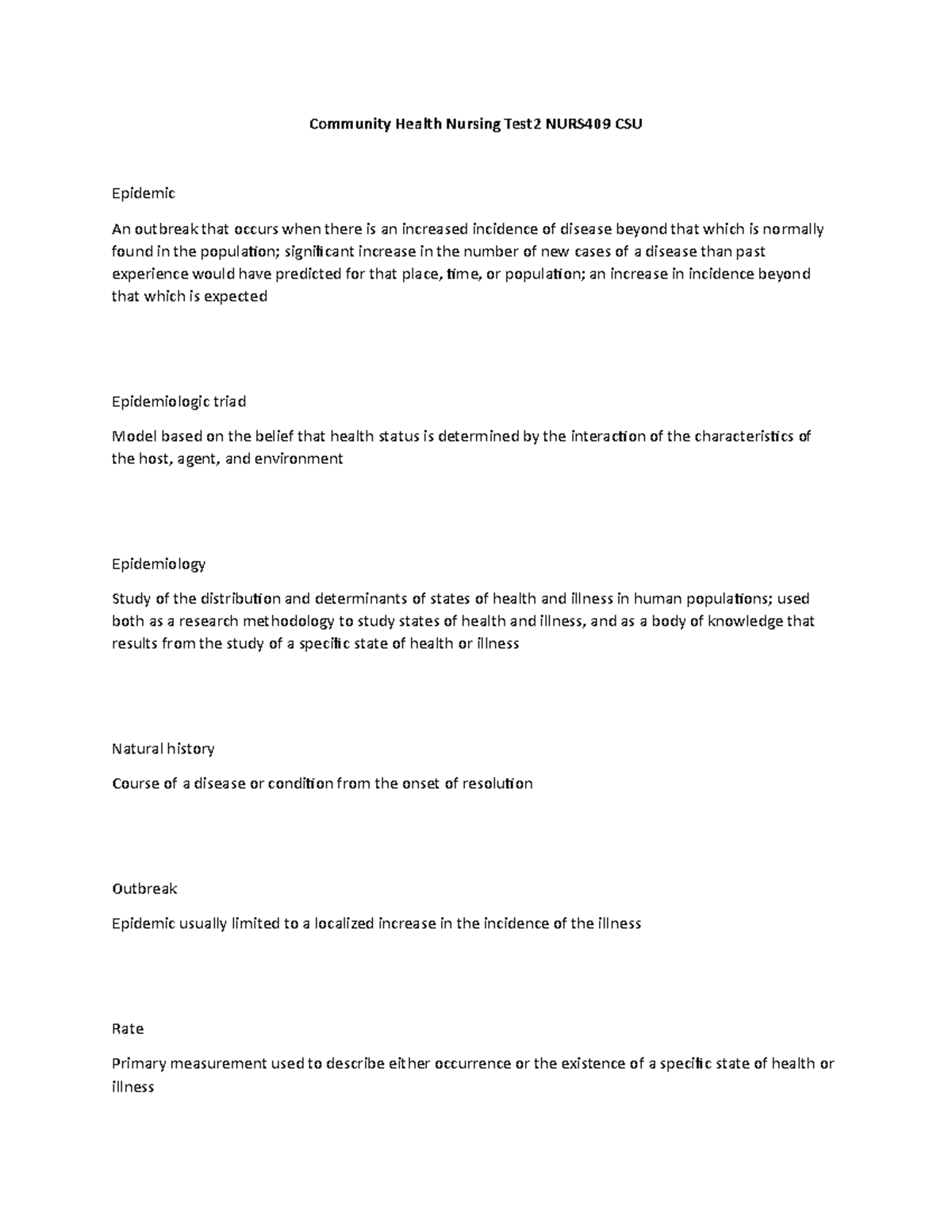 Community Health Nursing Test2 NURS409 CSU - Community Health Nursing ...