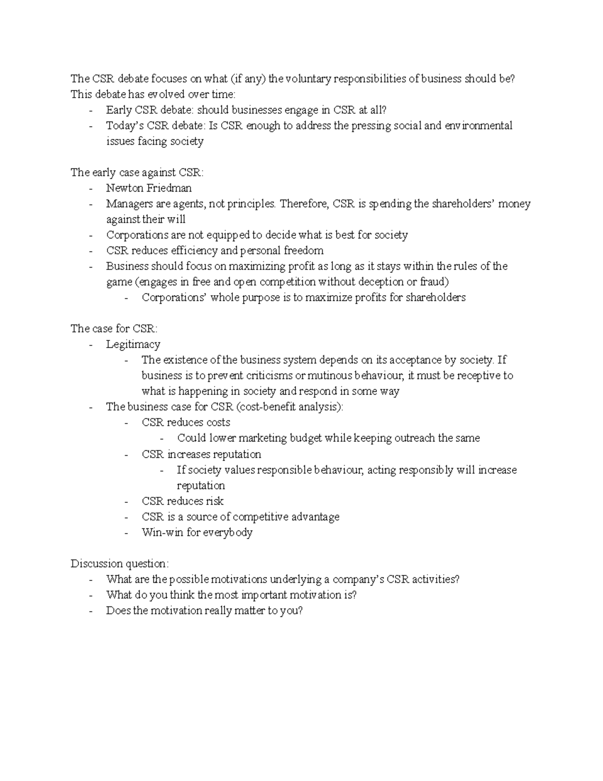 (GMGT 1010) Lecture 16, the CSR debate cont. and the stakeholder debate ...