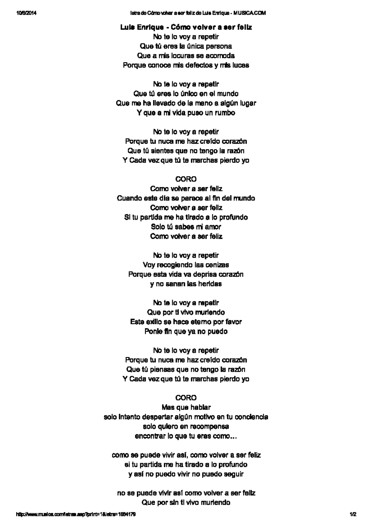 Letra de Cómo volver a s...is Enrique - Musica - Historia del Arte ...