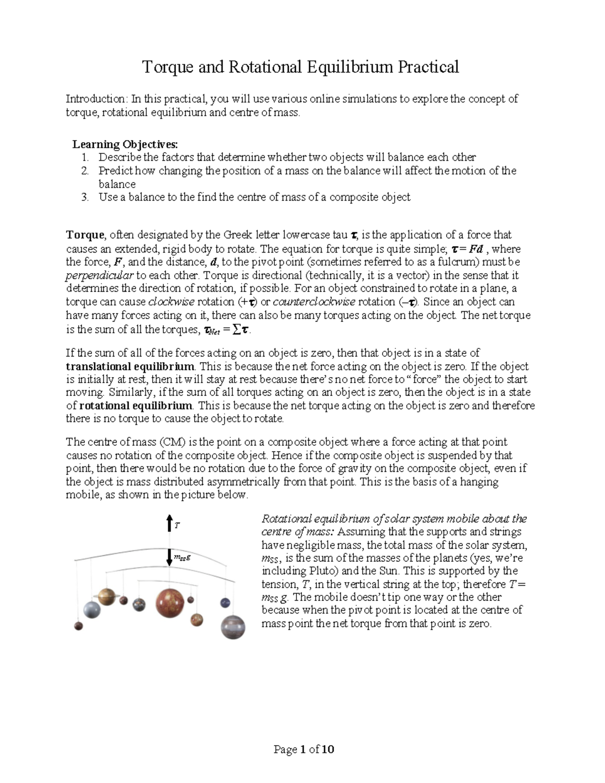 BMS1031 torque practical - Torque and Rotational Equilibrium Practical ...