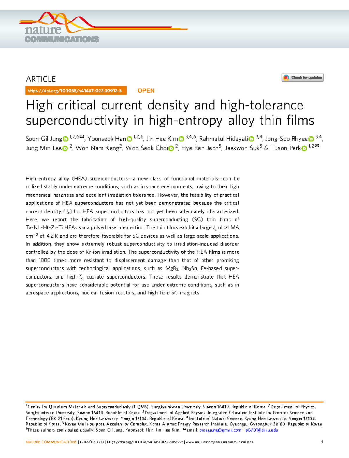 [2022]High critical current density and high-tolerance superconductivity in high-entropy alloy ...