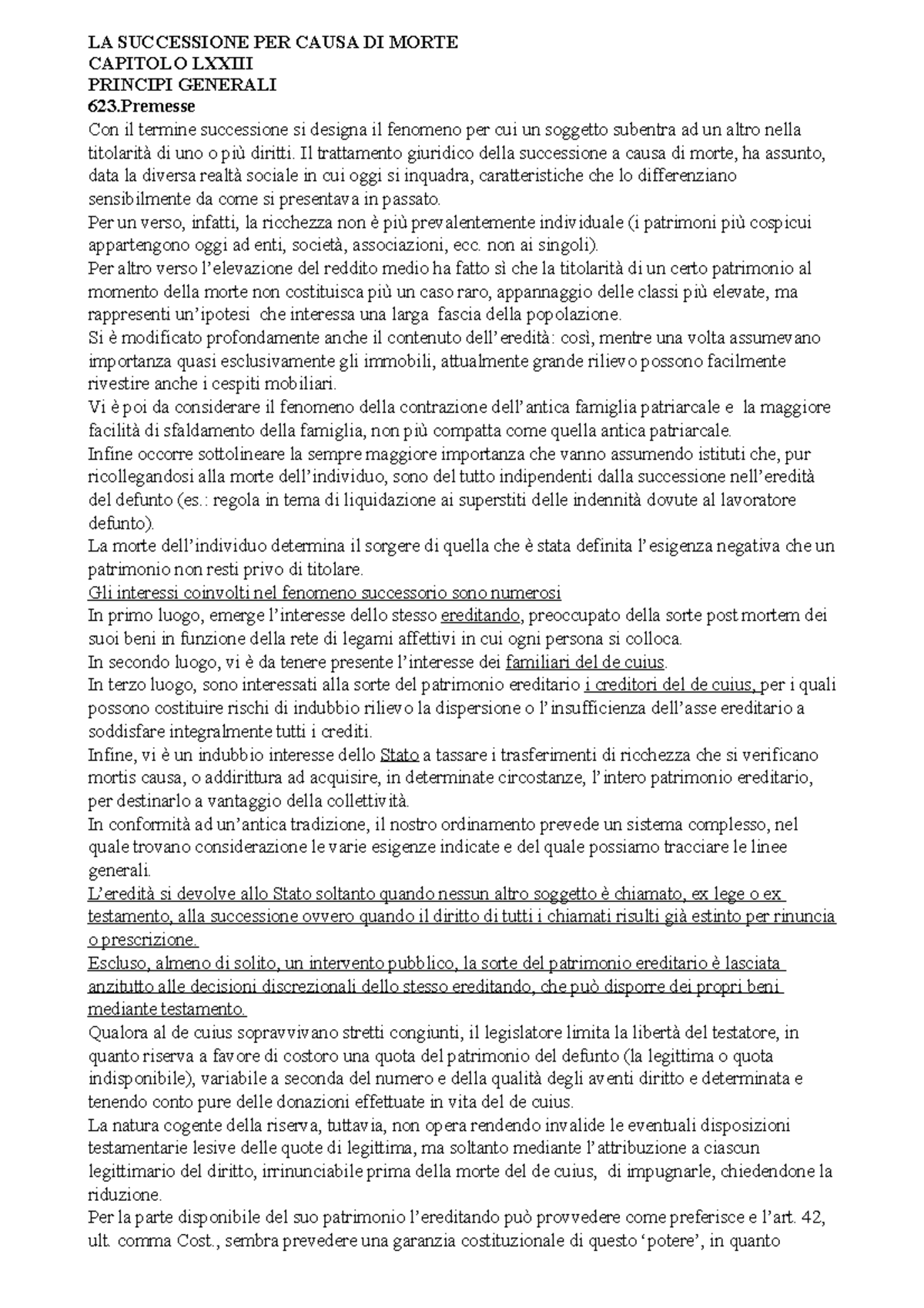La successione per causa di morte - LA SUCCESSIONE PER CAUSA DI MORTE CAPITOLO LXXIII PRINCIPI ...
