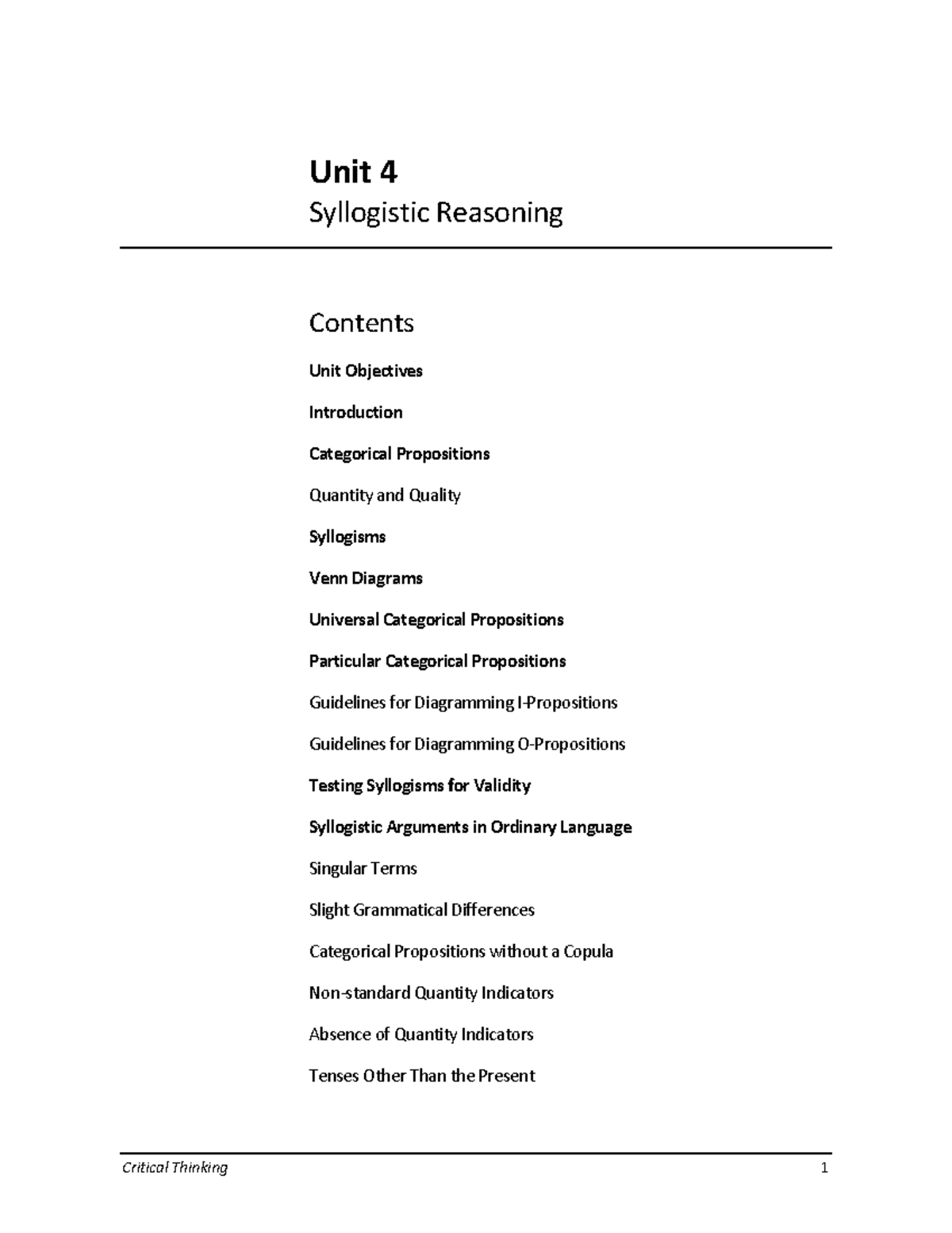Unit04 - Study Guide Unit 4 - Critical Thinking 1 Unit 4 Syllogistic ...