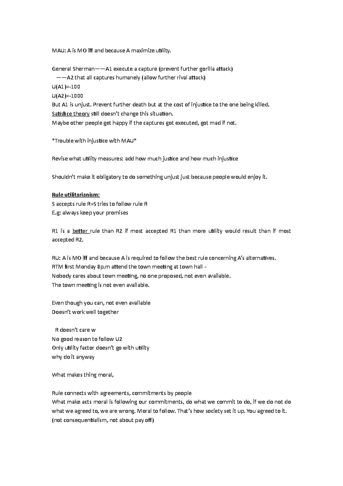 MAU - Lecturer: Earl Conee - MAU: A is MO iff and because A maximize ...