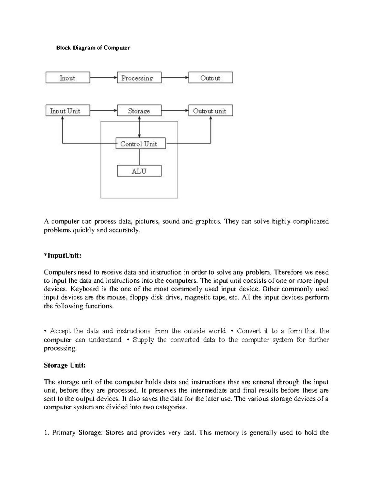 Block Diagram of Computer - They can solve highly complicated problems ...