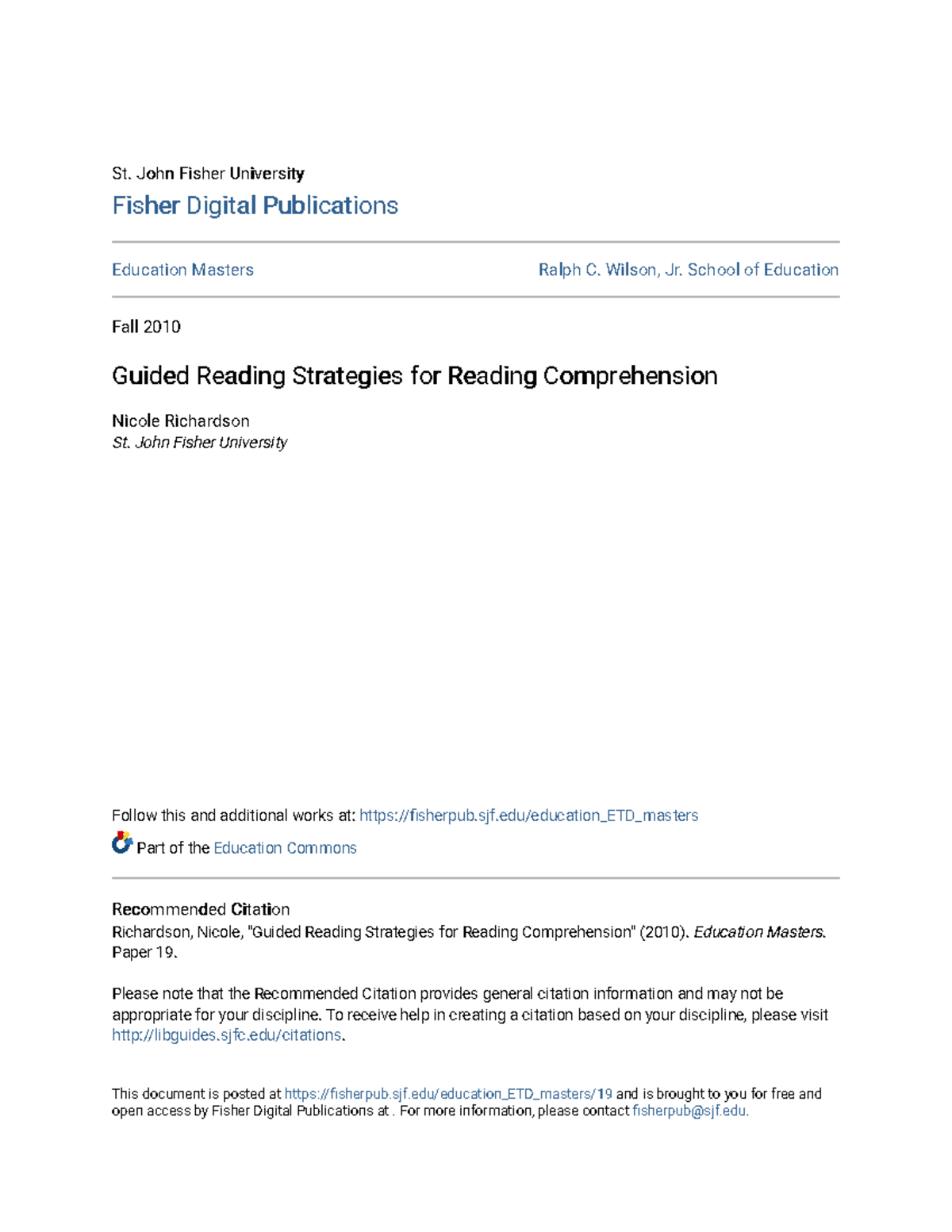 Guided Reading Strategies for Reading Comprehension - St. John Fisher ...