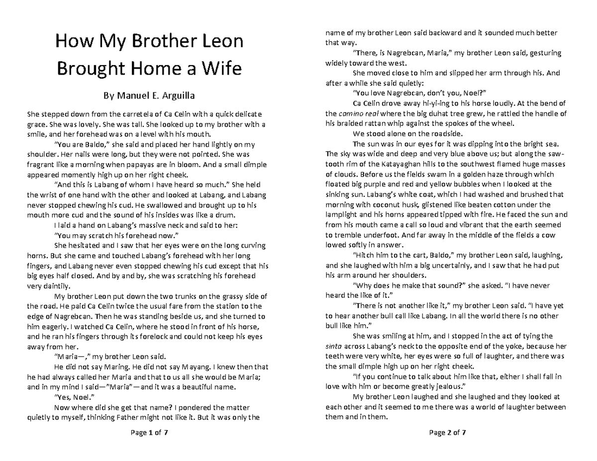 04 How My Brother Leon Brought Home a Wife - Page 1 of 7 How My Brother LeonBrought Home a Wife ...