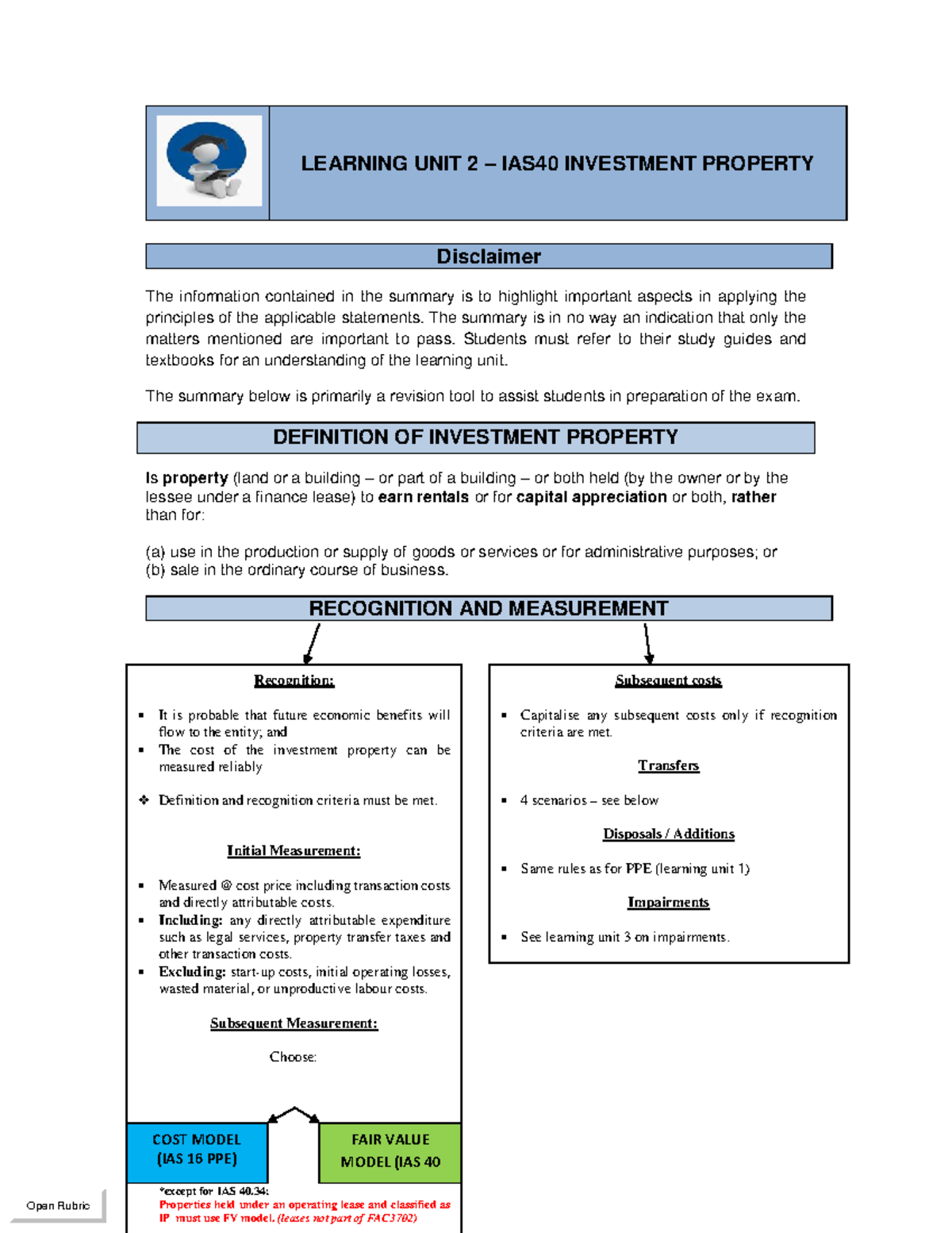 Learning unit 2 Investment Property - LEARNING UNIT 2 – IAS40 ...