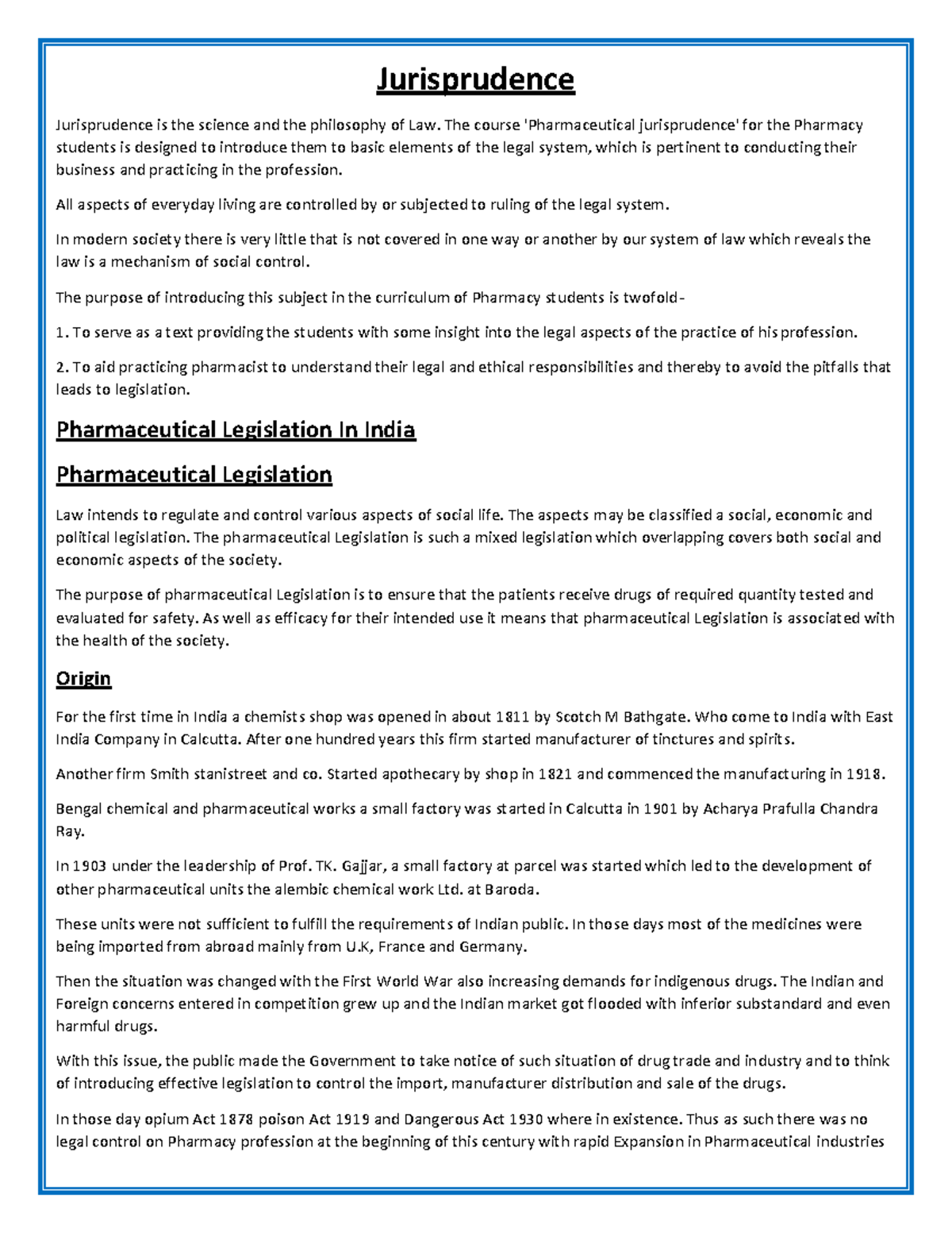 Jurisprudence-PP206TP - Pharmaceutical Jurisprudence - GTU - Studocu