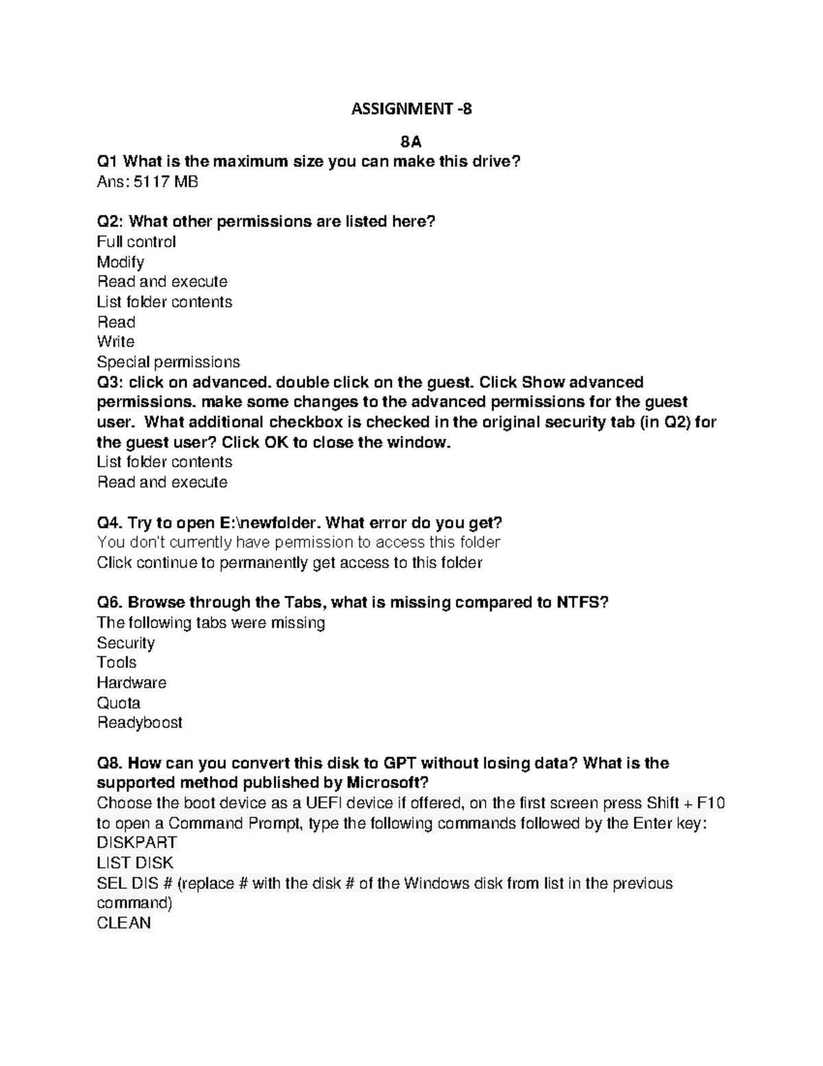 Assignment 8 - n/a - ASSIGNMENT - 8A Q1 What is the maximum size you ...