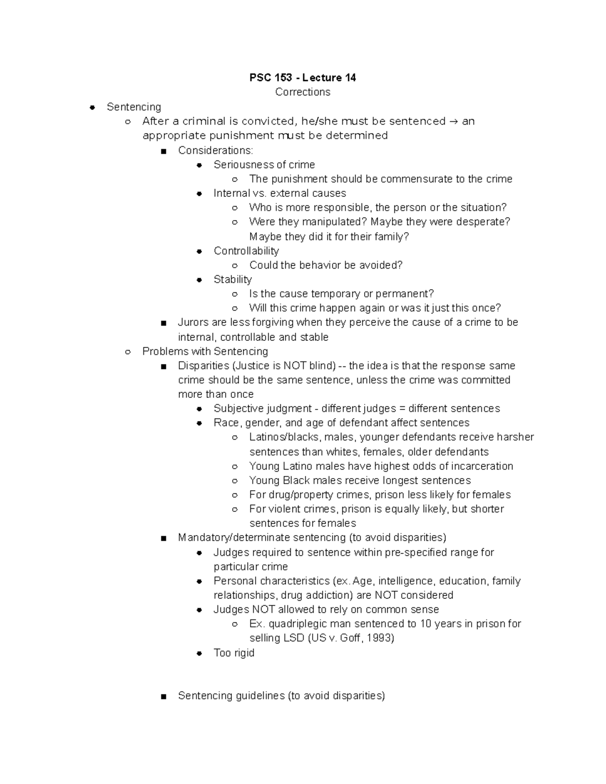 PSC153 - Lecture 14 - PSC 153 - Lecture 14 Corrections Sentencing After ...