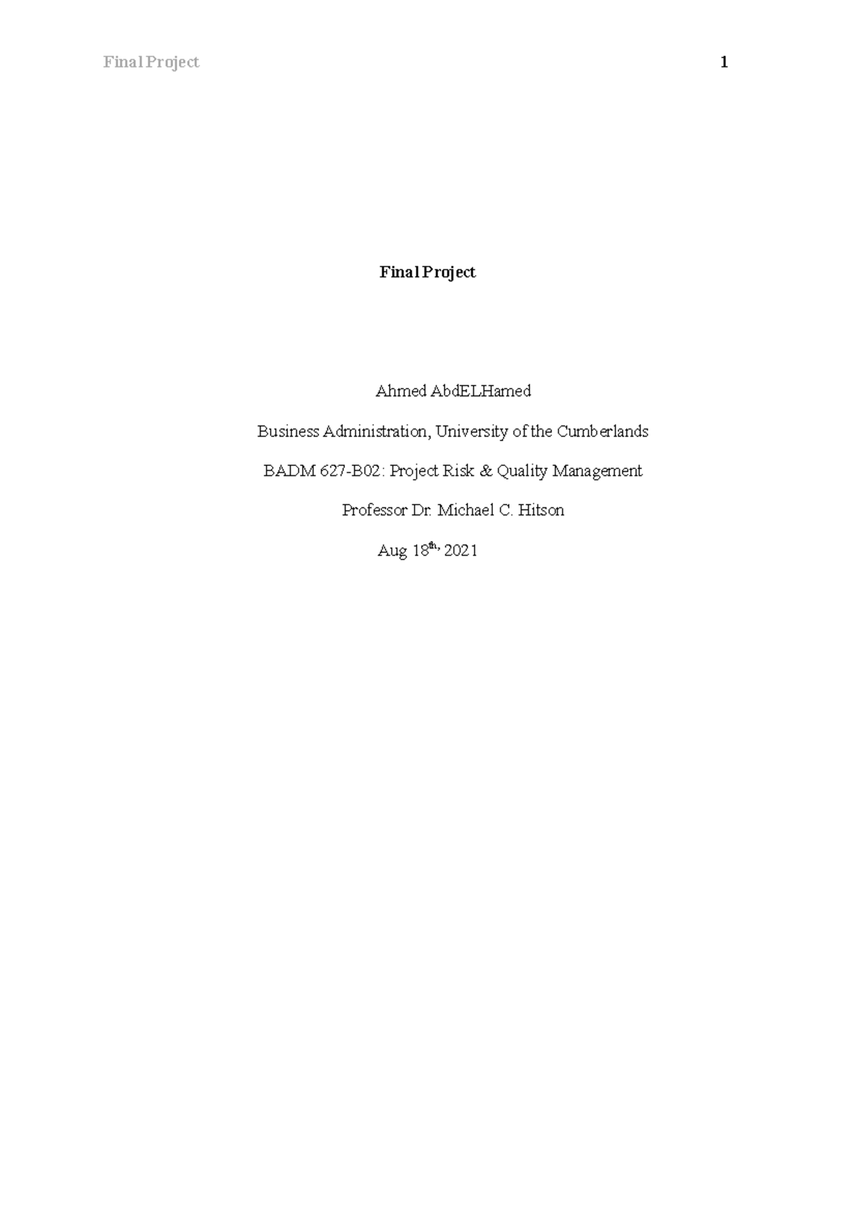 Final Project - Assignment Problem set - Final Project Ahmed AbdELHamed ...