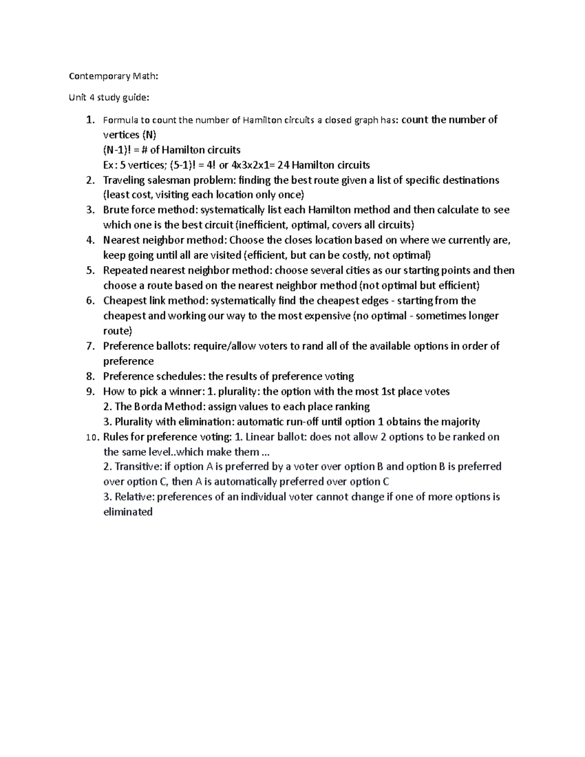 Contemporary math unit 4 study guide - Contemporary Math: Unit 4 study ...