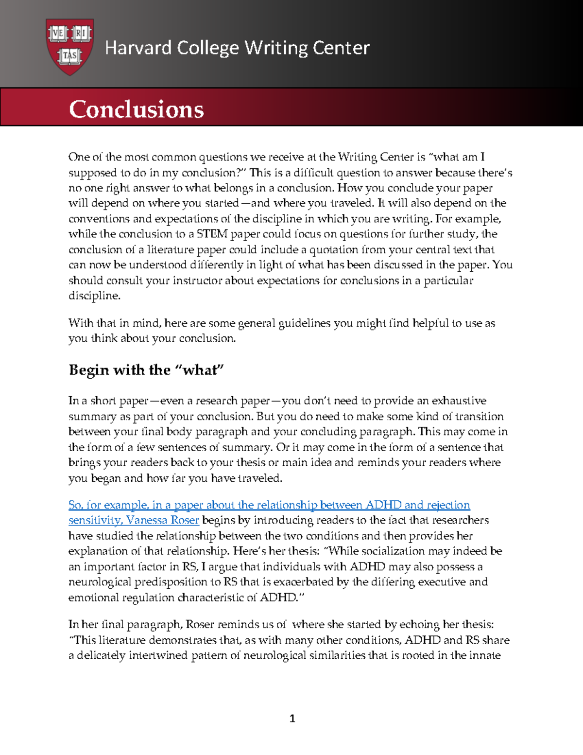 Conclusions - Paper 1 term 2 - Harvard College Writing Center 1 ...