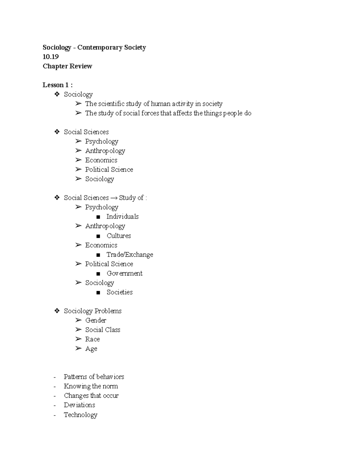 Sociology Chapter Review - Sociology - Contemporary Society 10. Chapter ...