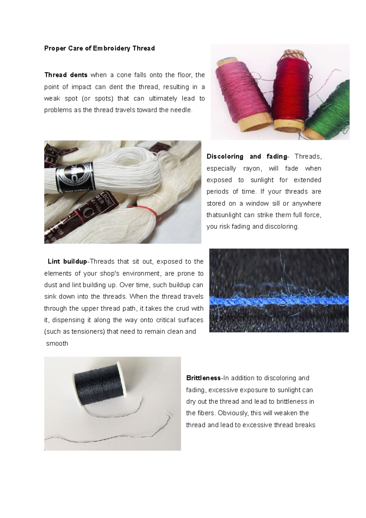 Proper Care of Embroidery Thread - Discoloring and fading- Threads ...