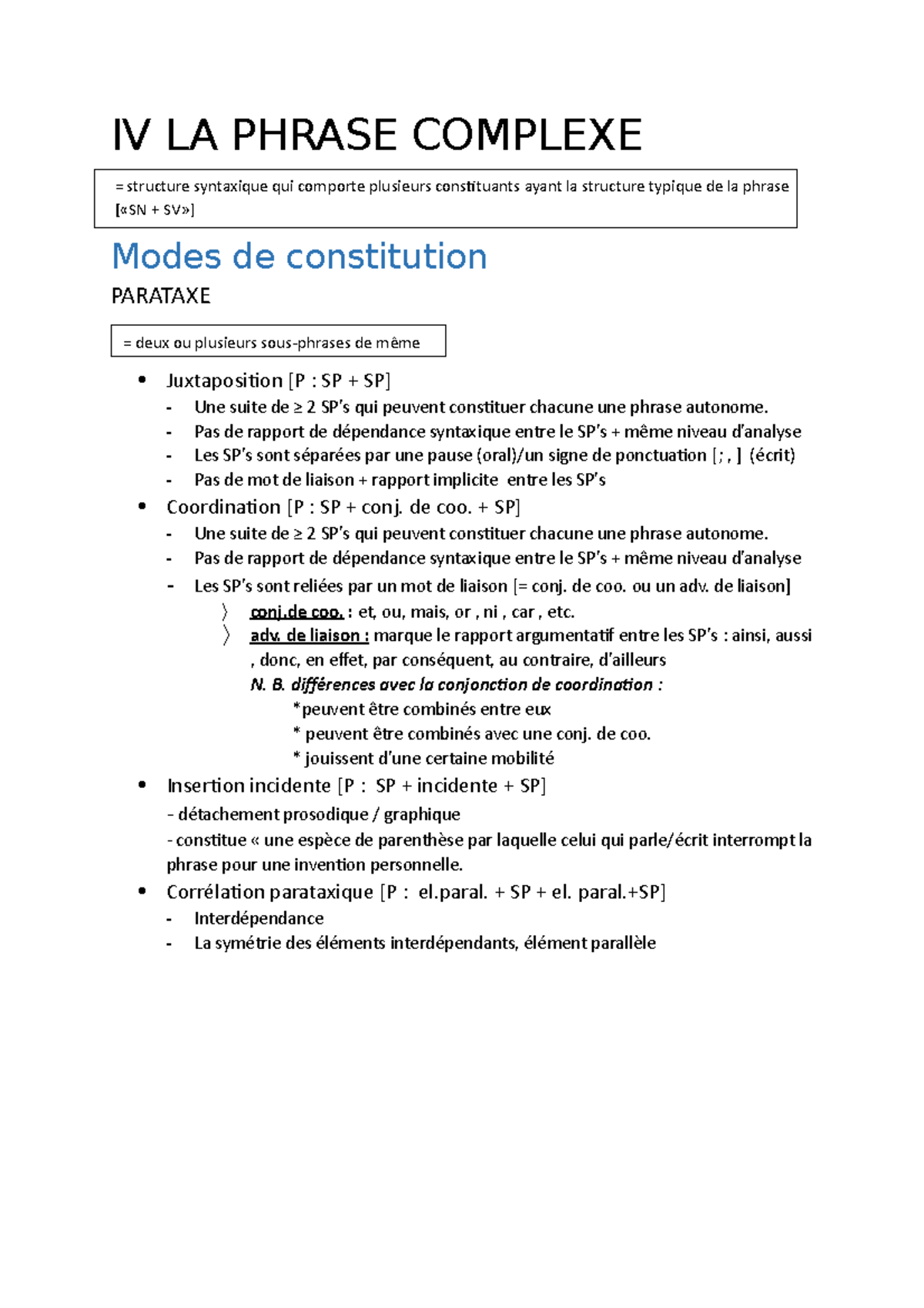 Résumé - la phrase complexe - IV LA PHRASE COMPLEXE structure ...