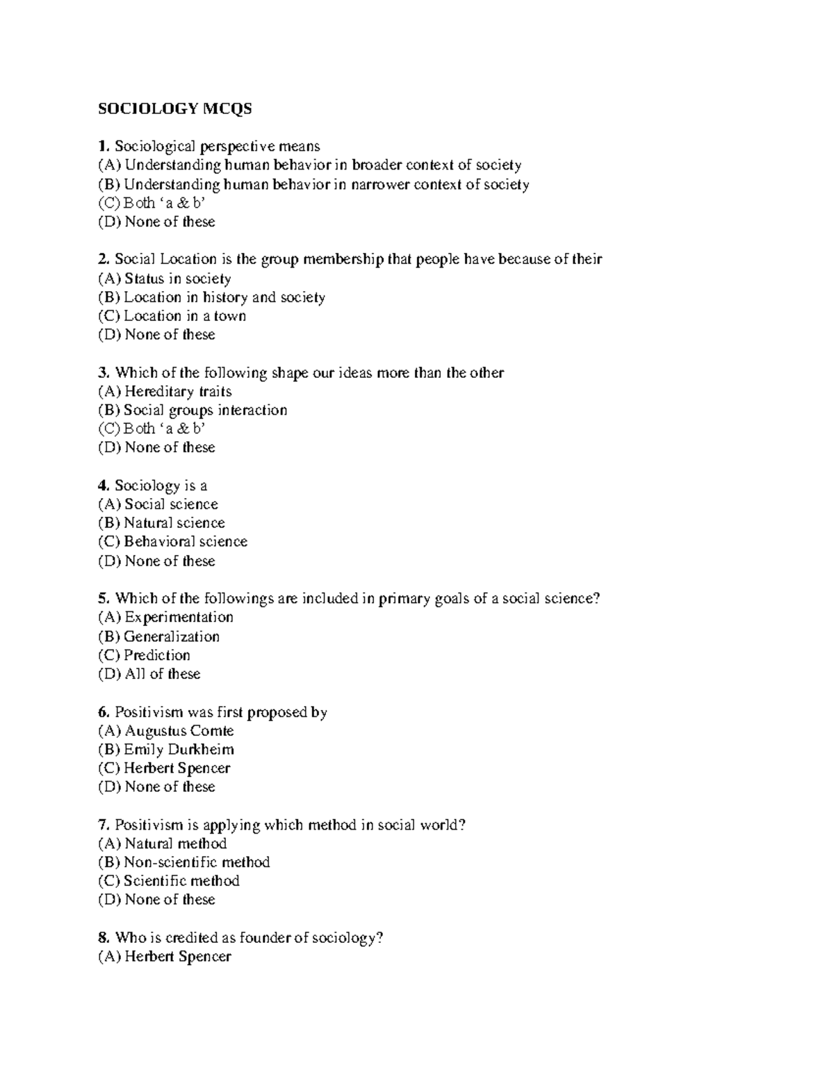 Sociology MCQS (Autosaved)-converted - SOCIOLOGY MCQS Sociological ...