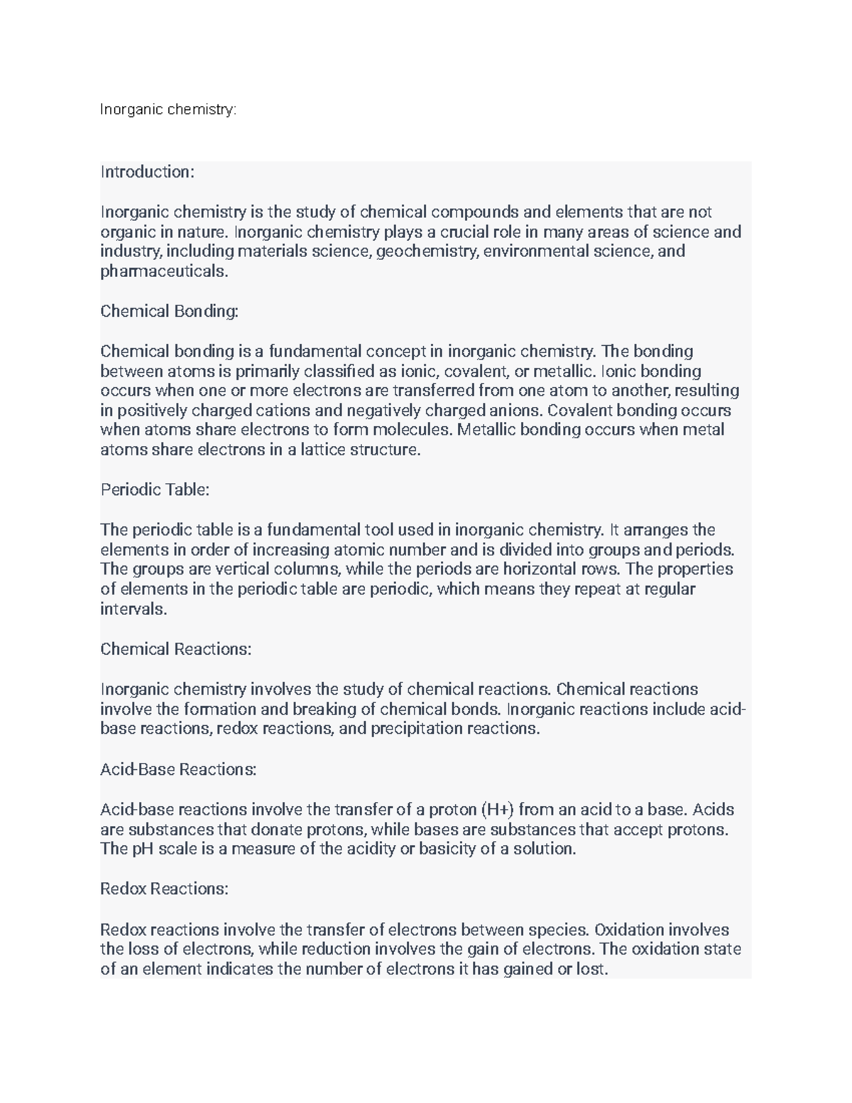 Inorganic chemistry - Inorganic chemistry: Introduction: Inorganic ...