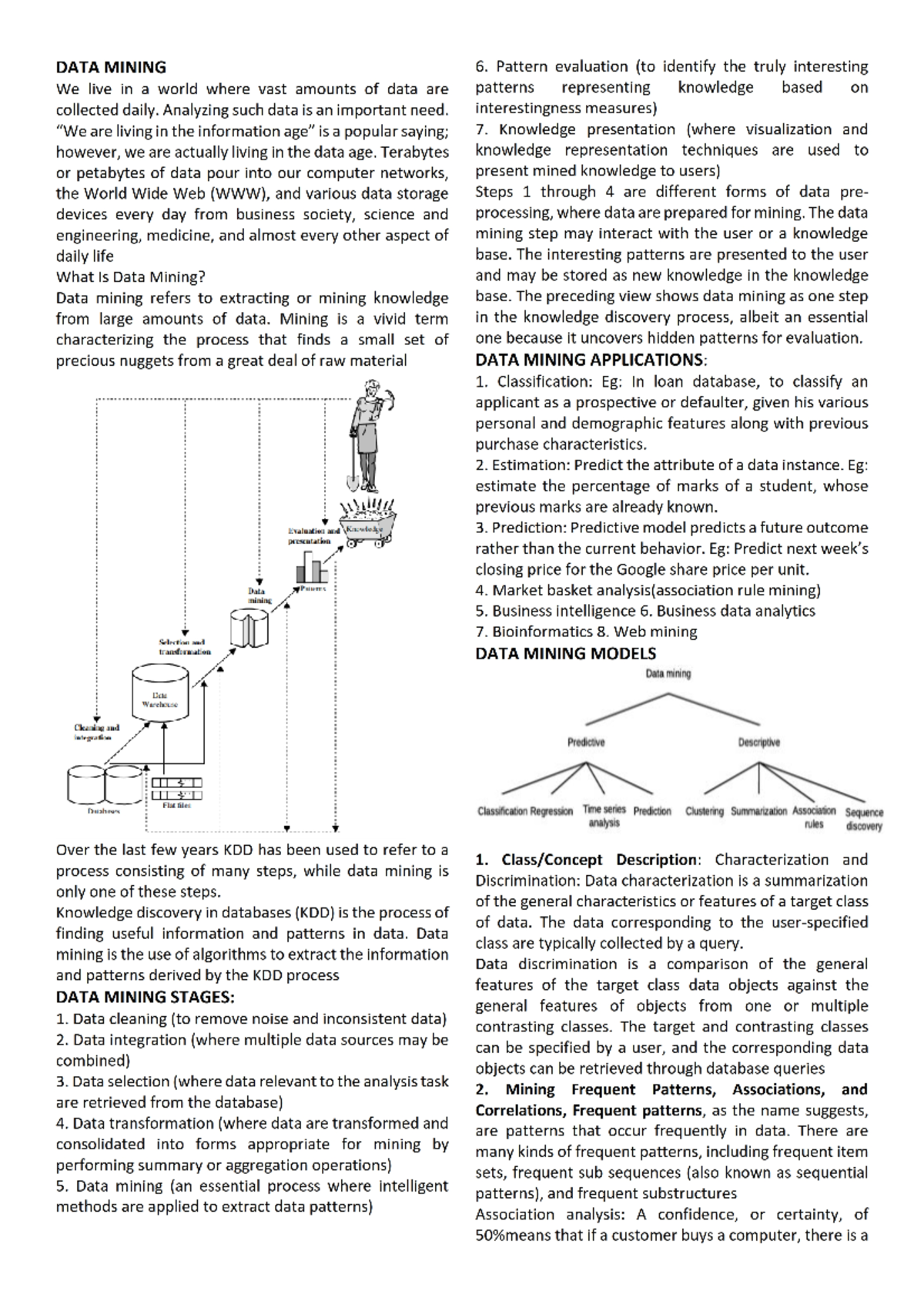 Data Mining and Ware Housing Module 1 - Short Note - KTU - Studocu