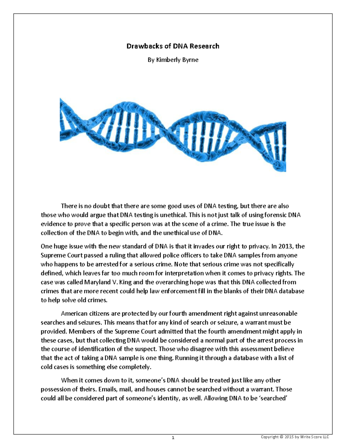 DNA Article 1 sjkqskjs - Drawbacks of DNA Research Kimberly rne There ...