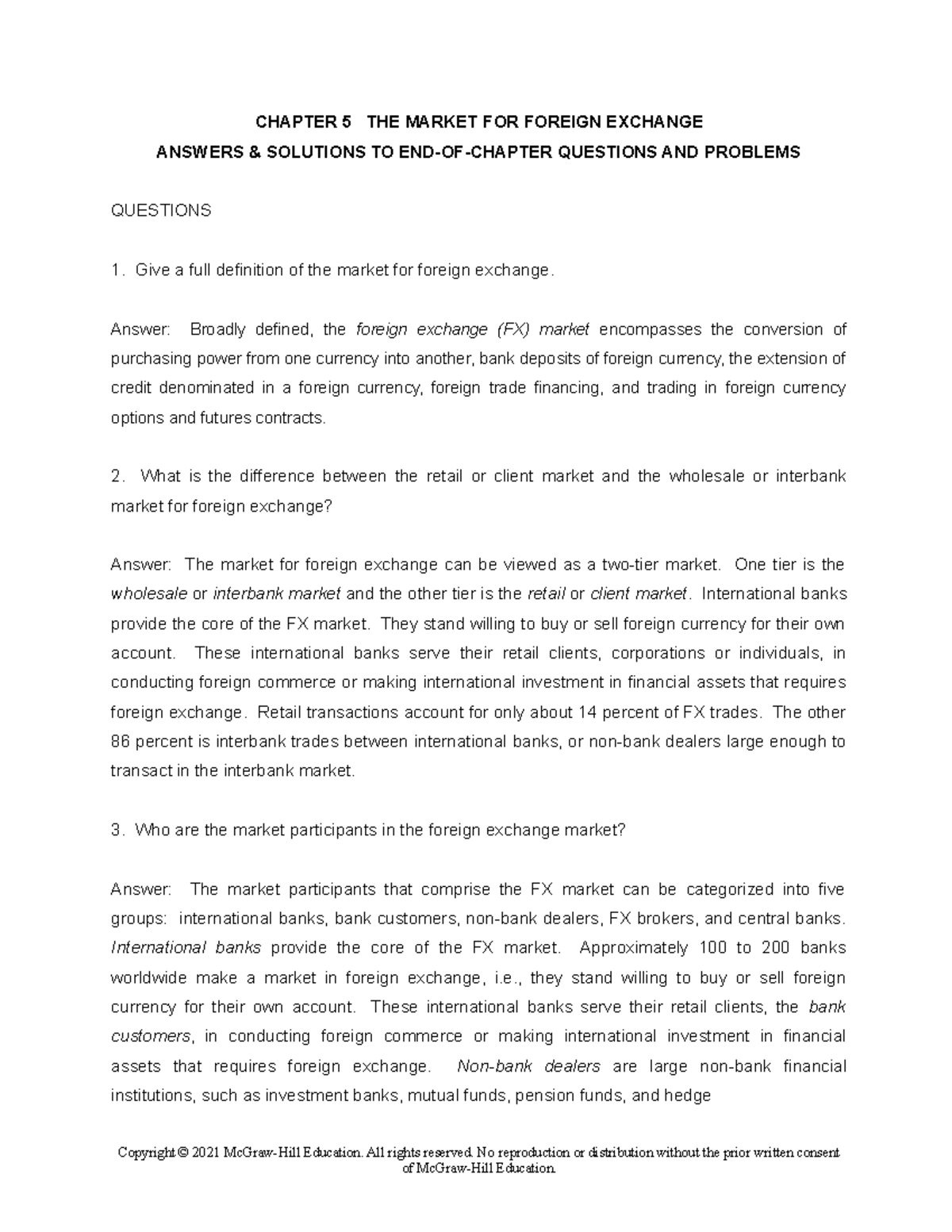 Ch 5 - ch 5 - CHAPTER 5 THE MARKET FOR FOREIGN EXCHANGE ANSWERS & SOLUTIONS TO END-OF-CHAPTER ...