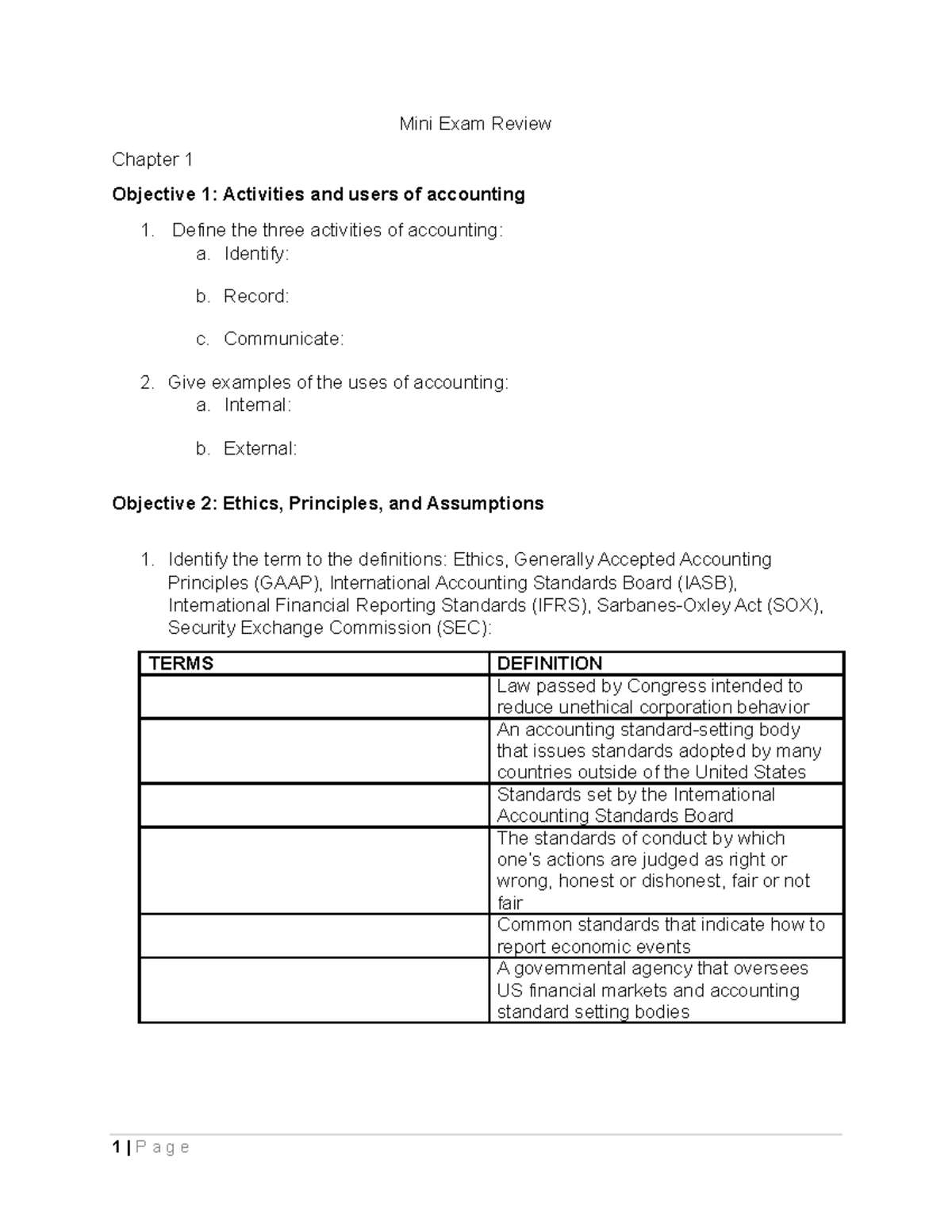 Mini Exam Review - This is coursework for Intro. to Accounting. - Mini ...