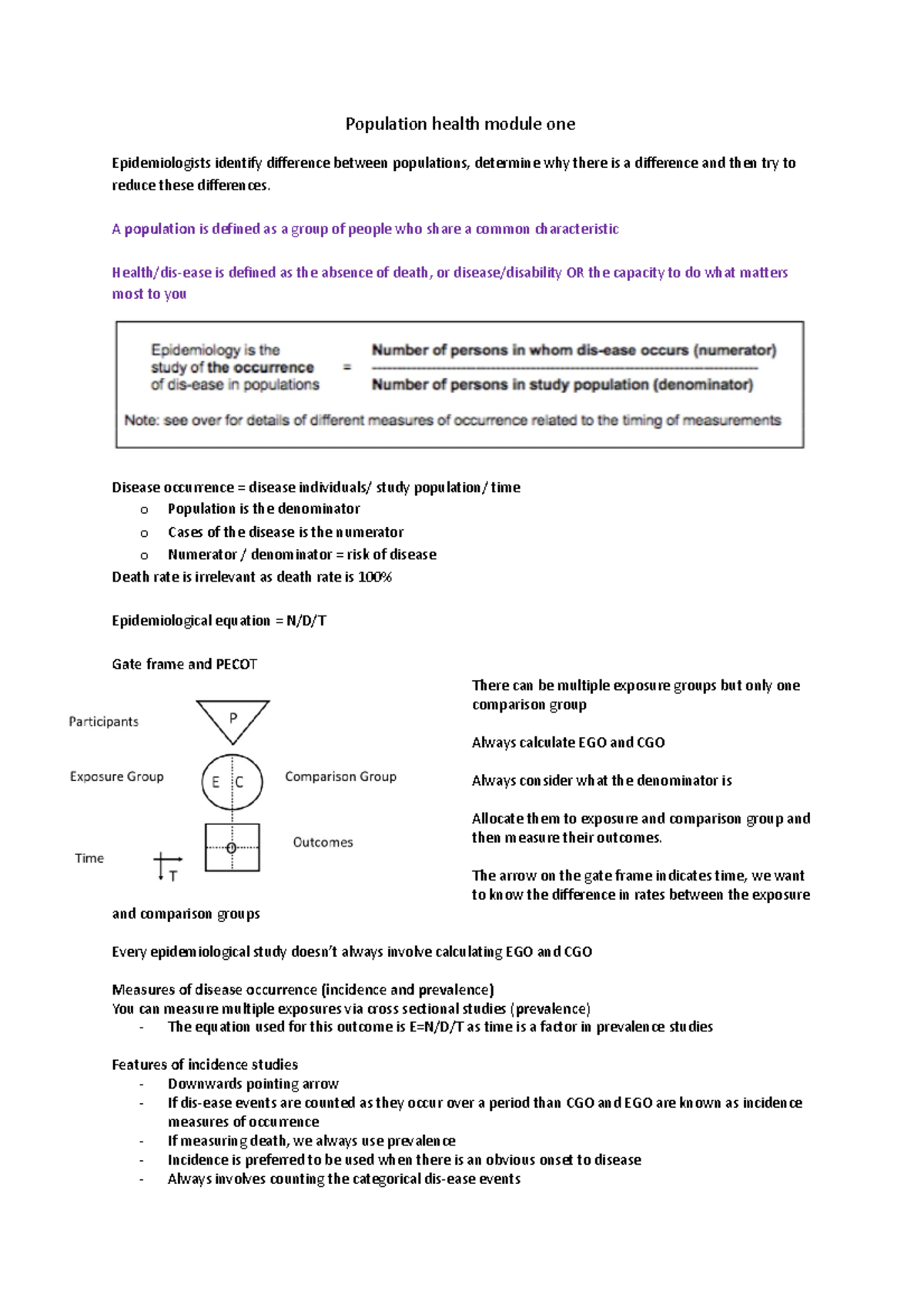 Module one notes - Population health module one Epidemiologists ...