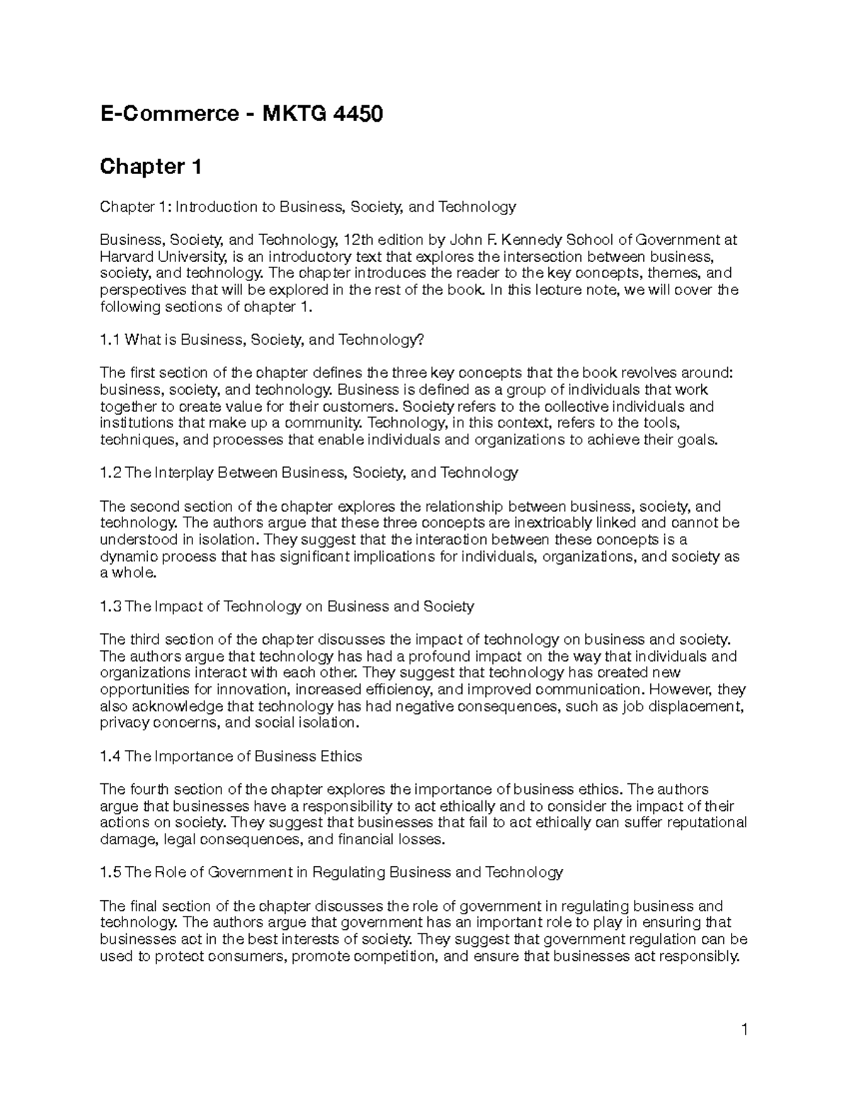 MKTG 4450 - Chapter 1 - E-Commerce - MKTG 4450 Chapter 1 Chapter 1 ...