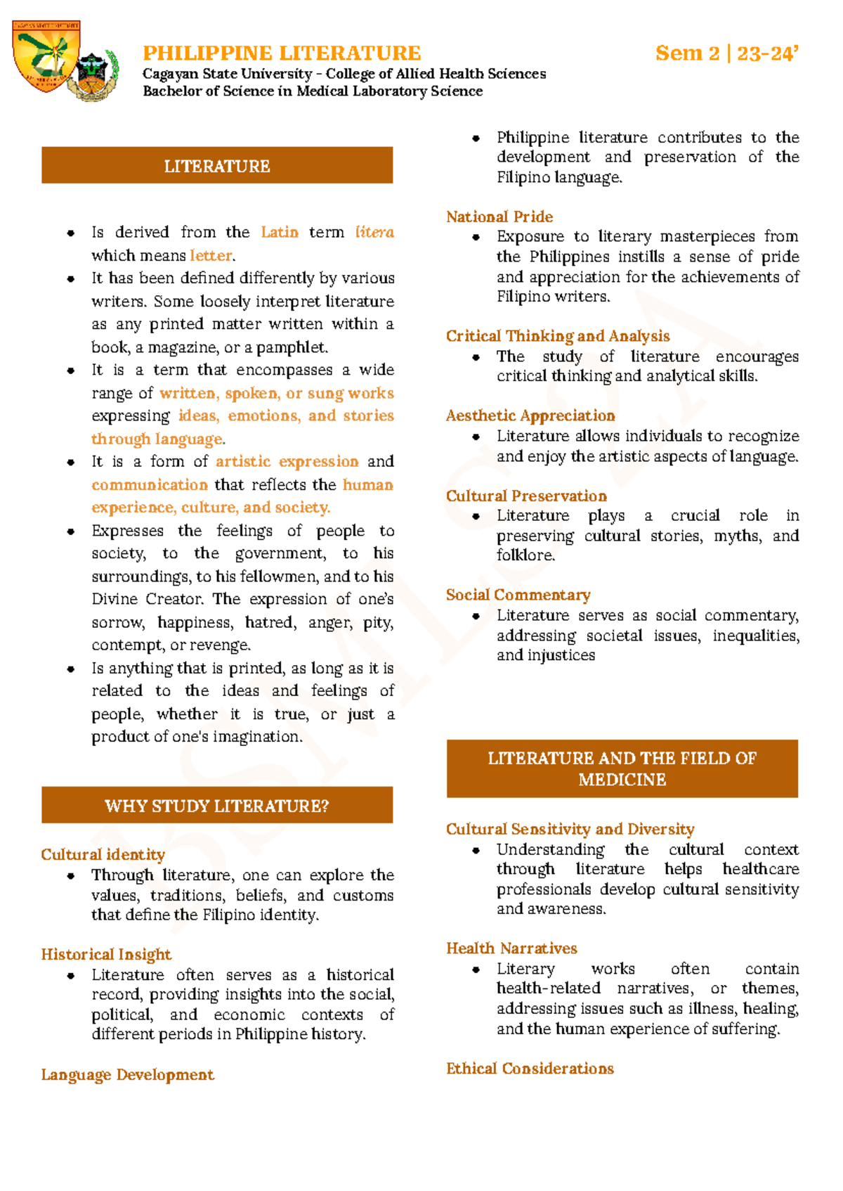 Intro - Philippine Literature - BSMLS 2A PHILIPPINE LITERATURE Sem 2 ...