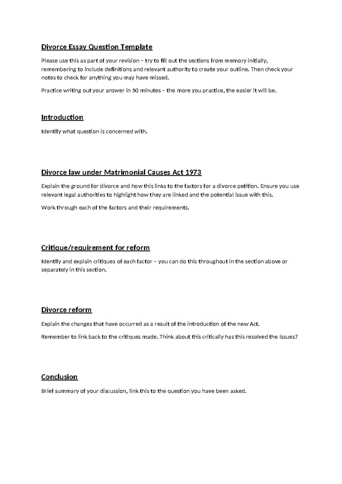 Divorce Essay Question Template-1 - Divorce Essay Question Template ...