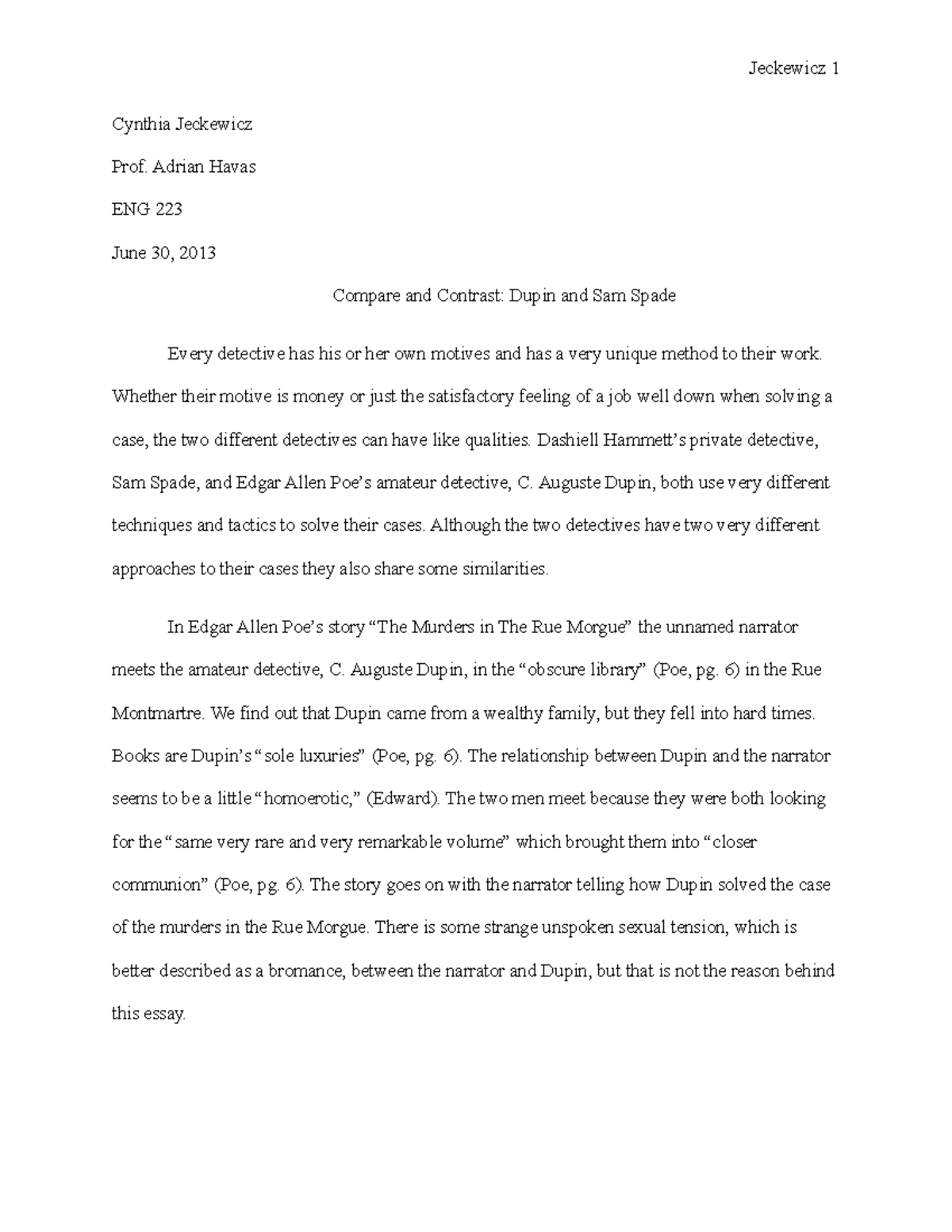 Essay 1 - rewrite - Grade: Pass - Cynthia Jeckewicz Prof. Adrian Havas ...