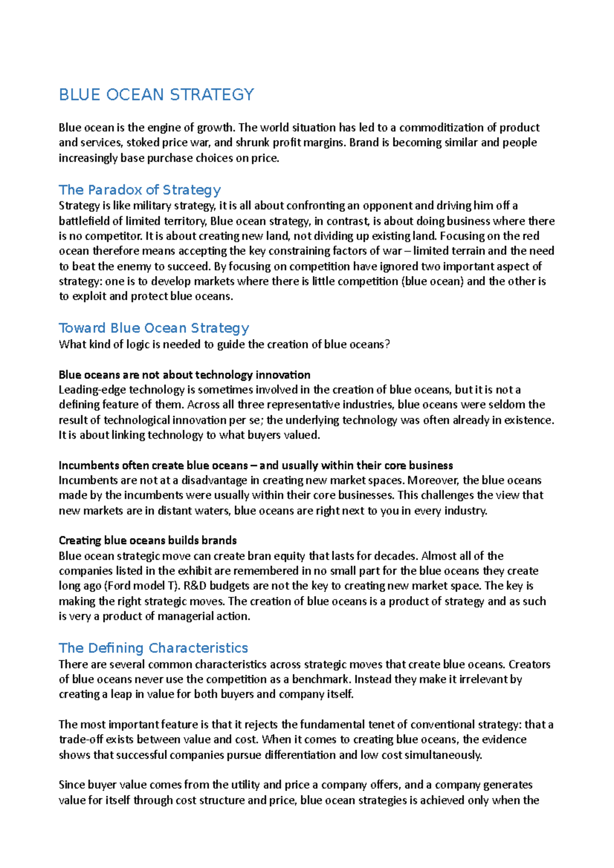 Blue Ocean Strategy - BLUE OCEAN STRATEGY Blue ocean is the engine of ...