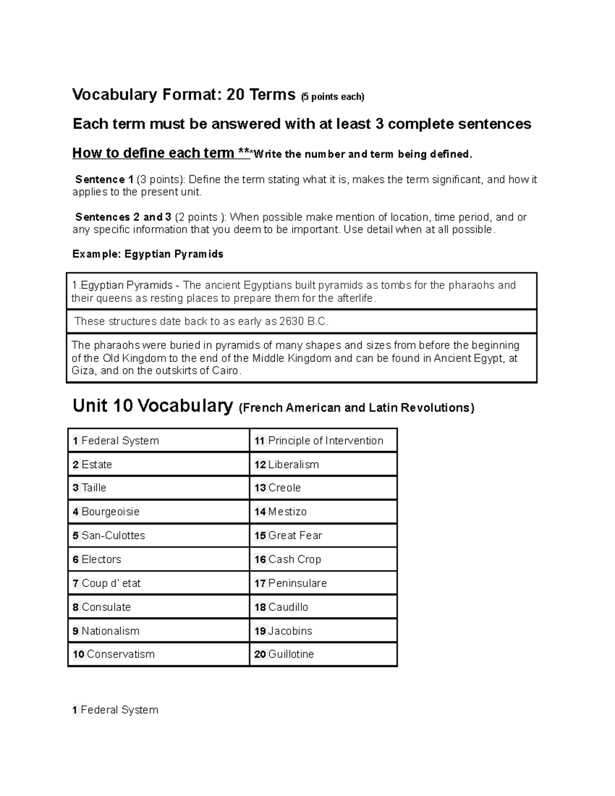 Unit 10 Vocabulary Assignment - Vocabulary Format: 20 Terms (5 points ...