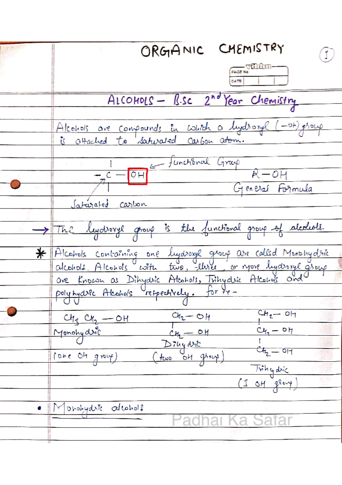Alcohols Notes for B.Sc 2nd Year Organic Chemistry - Studocu