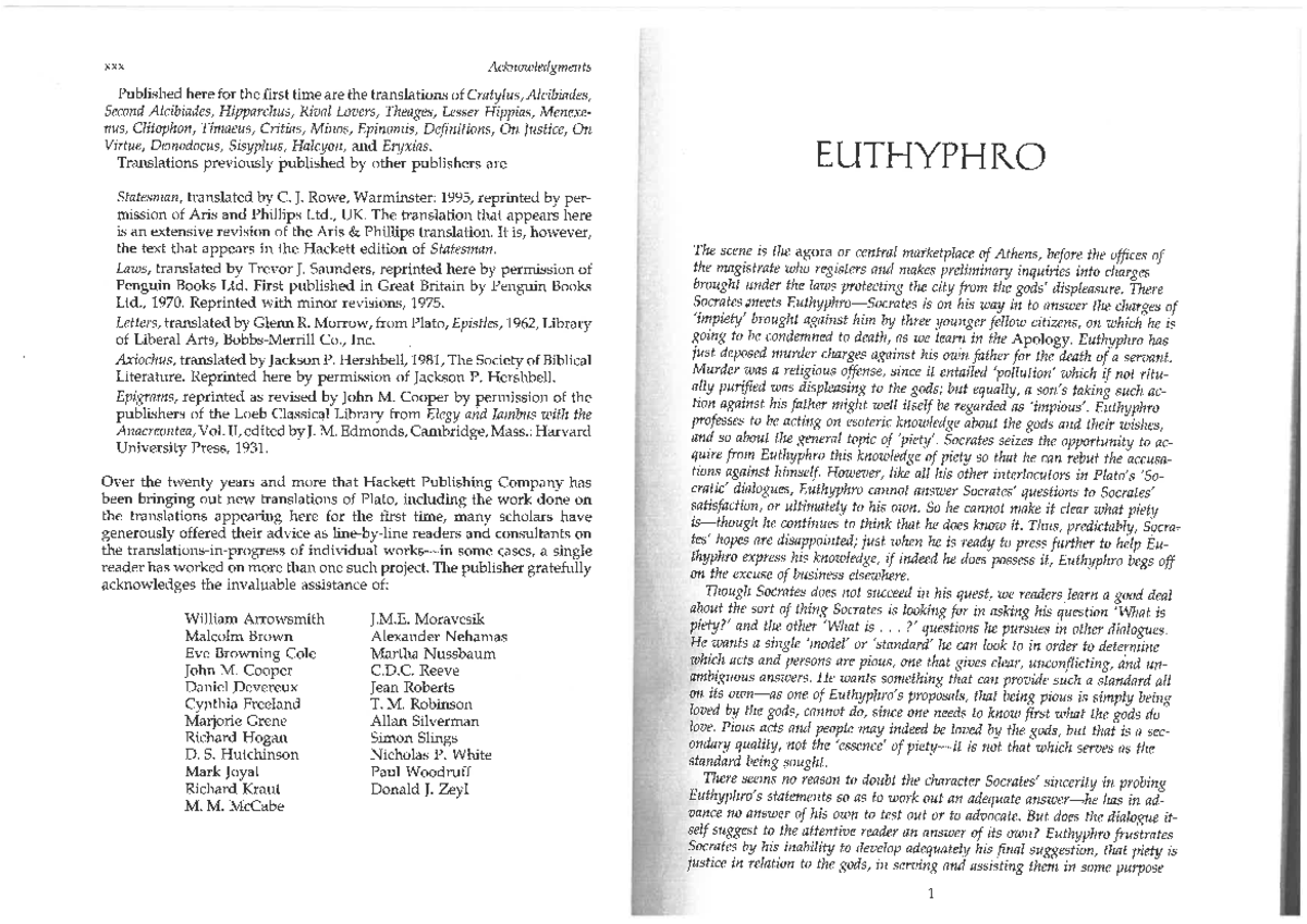 1. The Euthyphro in Plato – The Complete Works, ed. J. Cooper and D ...
