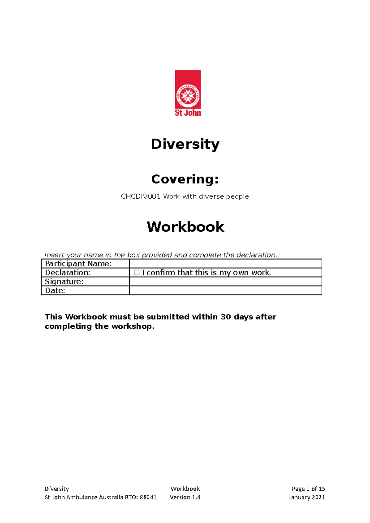 Diversity Workbook - description - Diversity Covering: CHCDIV001 Work ...
