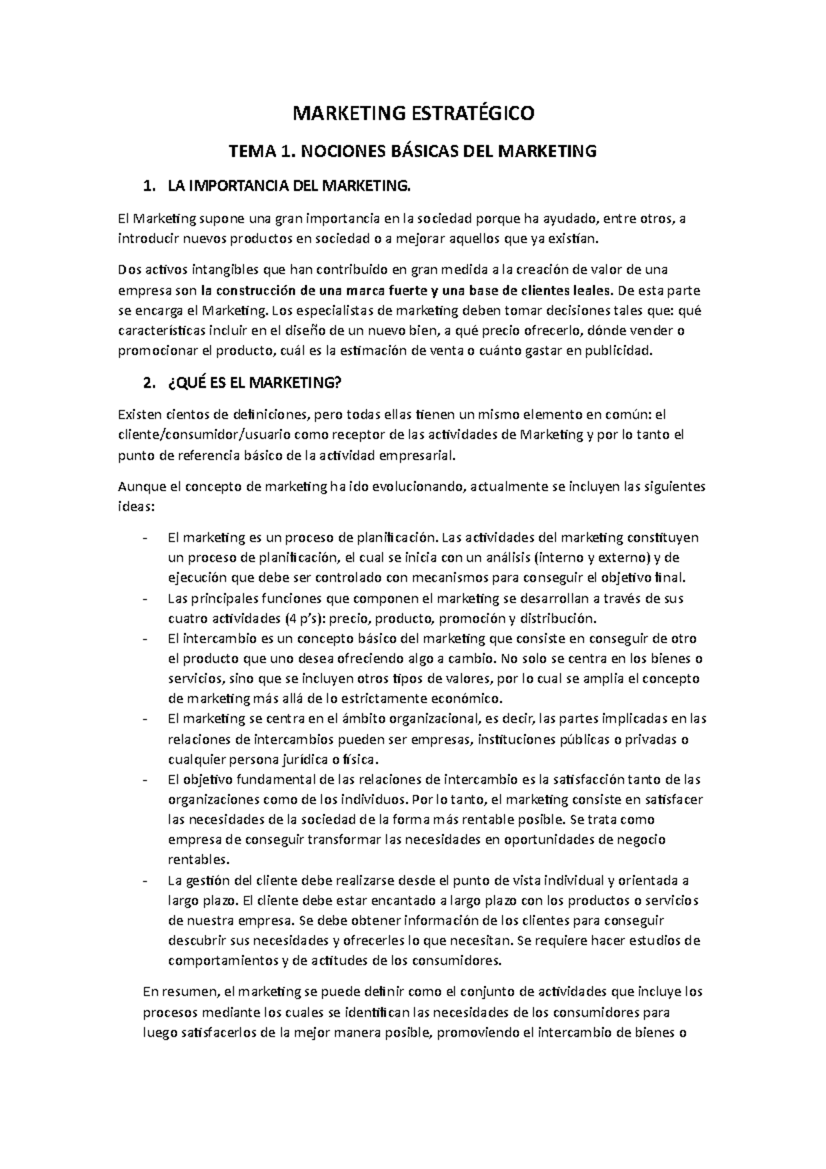 Marketing Estratégico TERCERO ADE - MARKETING ESTRATÉGICO TEMA 1. NOCIONES BÁSICAS DEL MARKETING ...