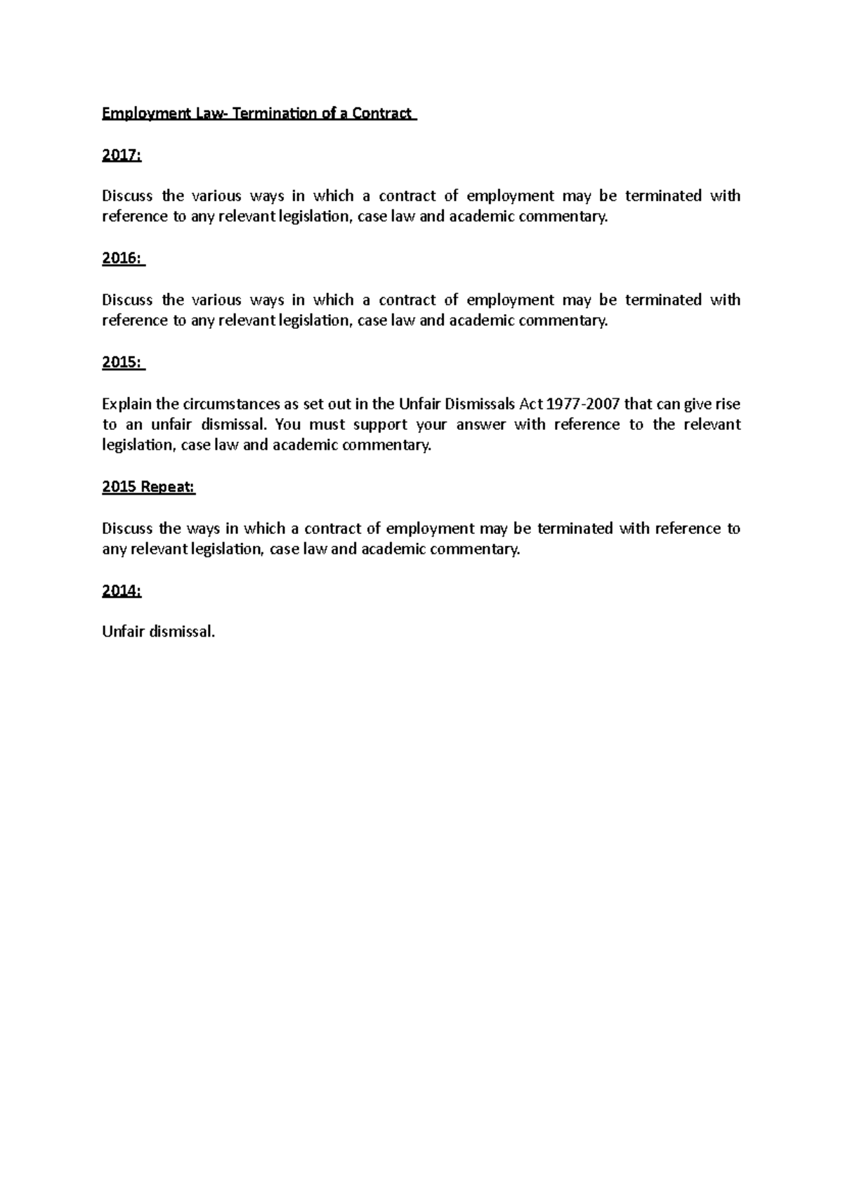 Employment Law- Termination of a Contract of Employment - Employment ...